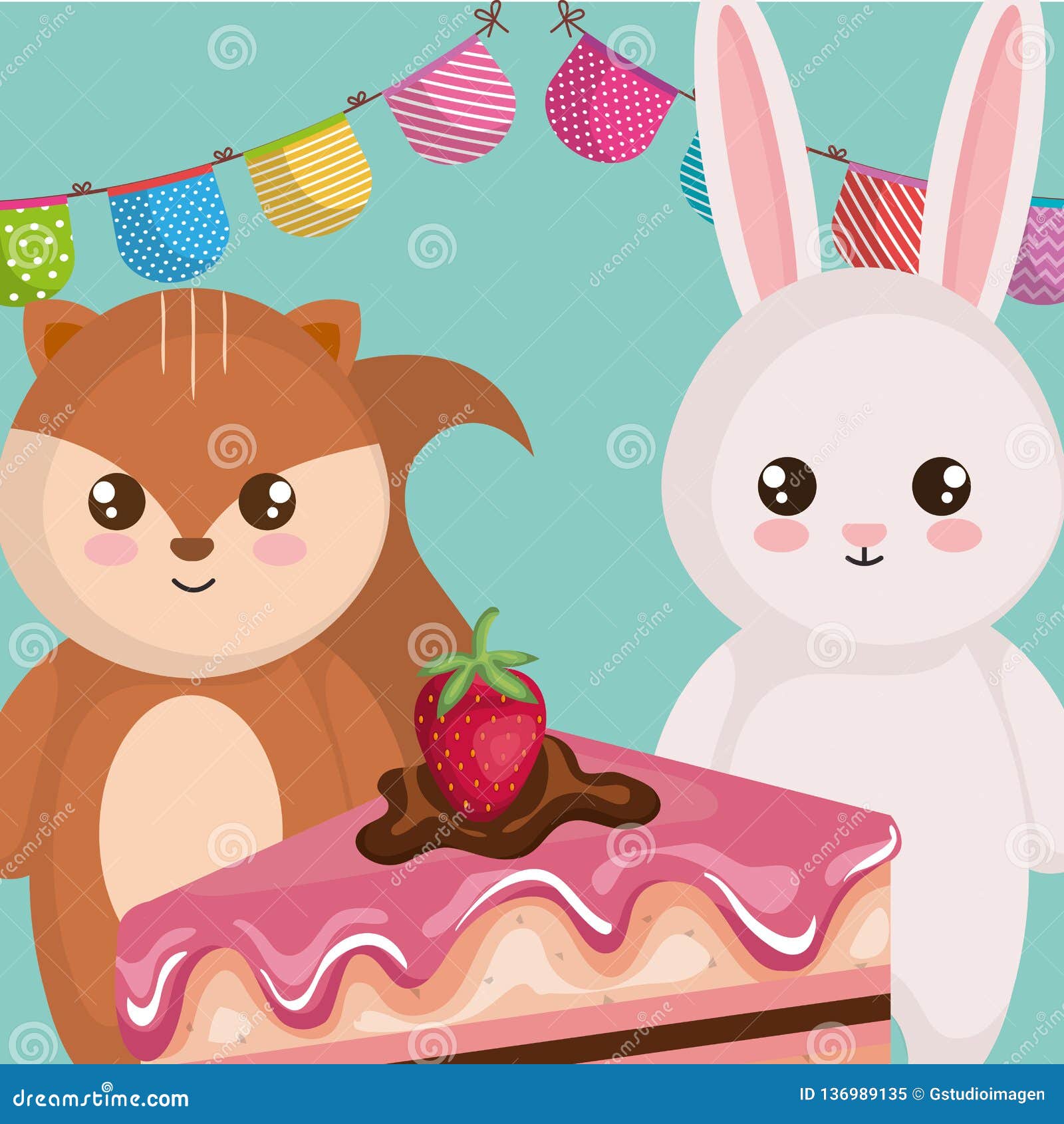 Cute and Little Rabbit and Chipmunk with Cake Stock Vector ...