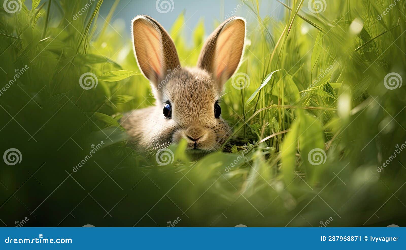 Cute Little Rabbit in Green Grass. Easter Bunny in the Grass Stock ...