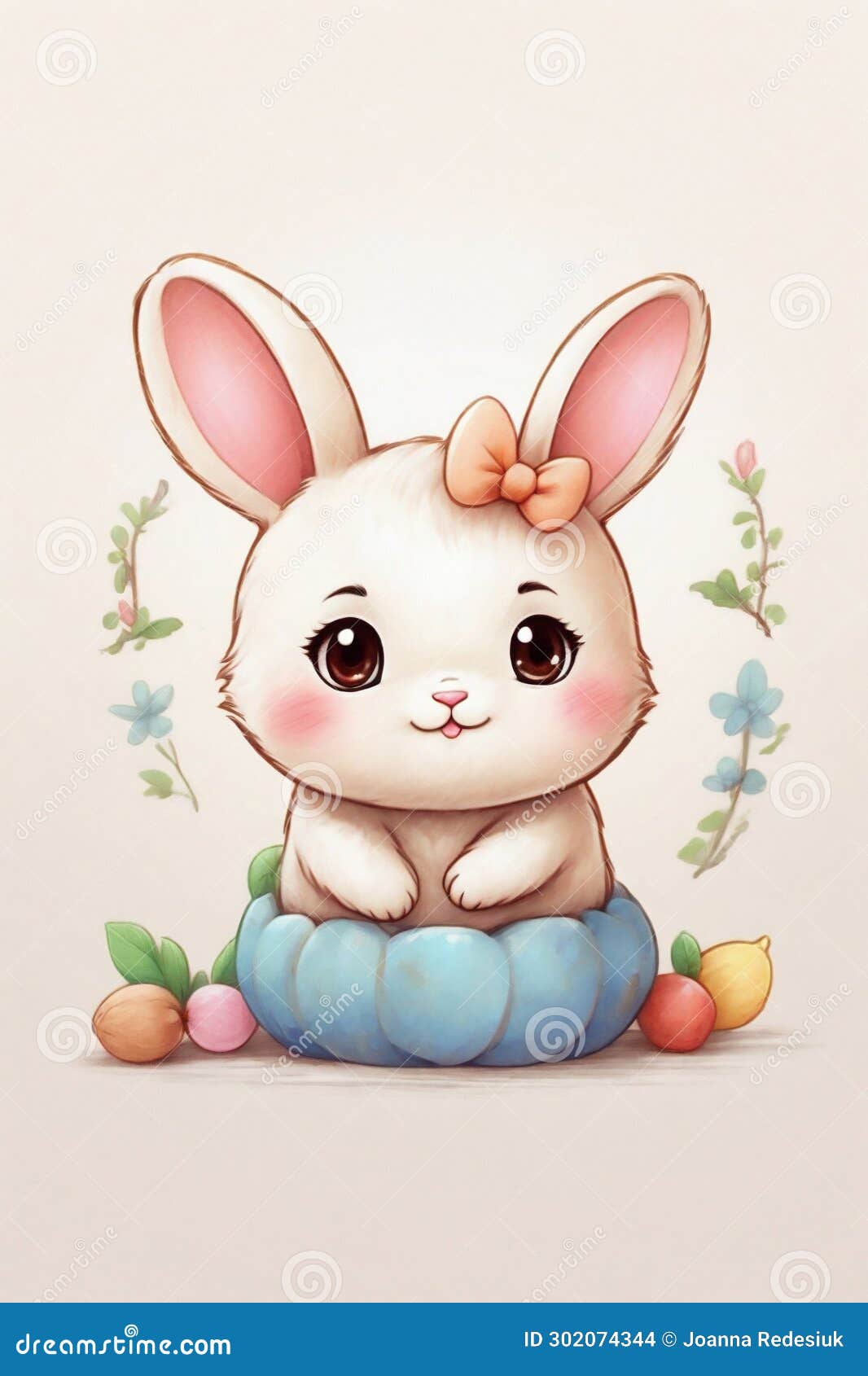 A Cute Little Rabbit Kawaii Stock Illustration - Illustration of easter ...