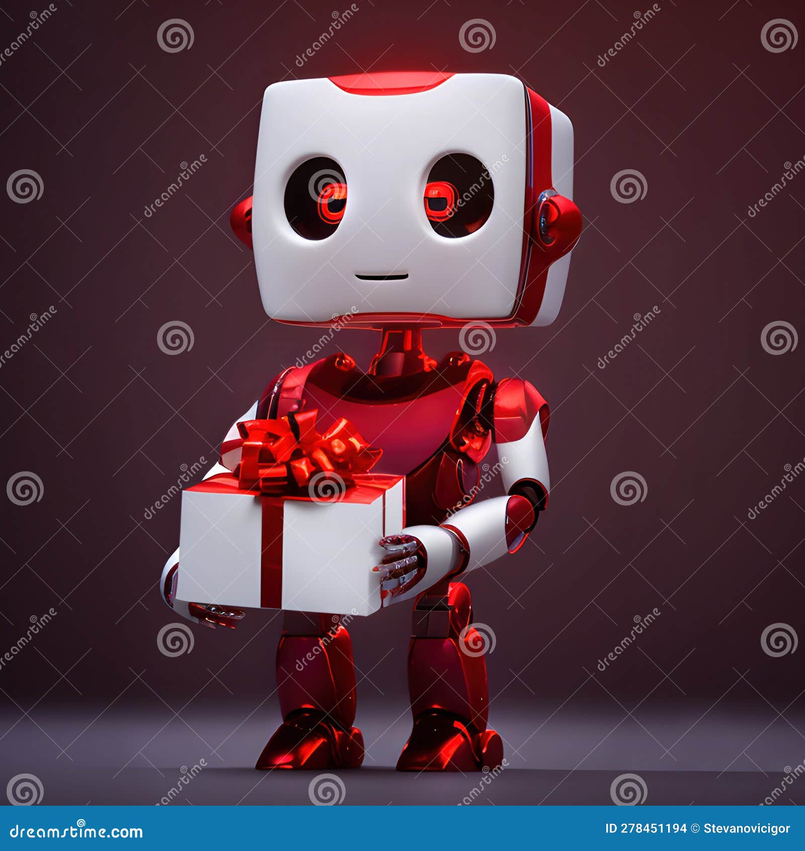 Cute Little Red Robot with Gift Box, Generative Ai Stock Illustration ...