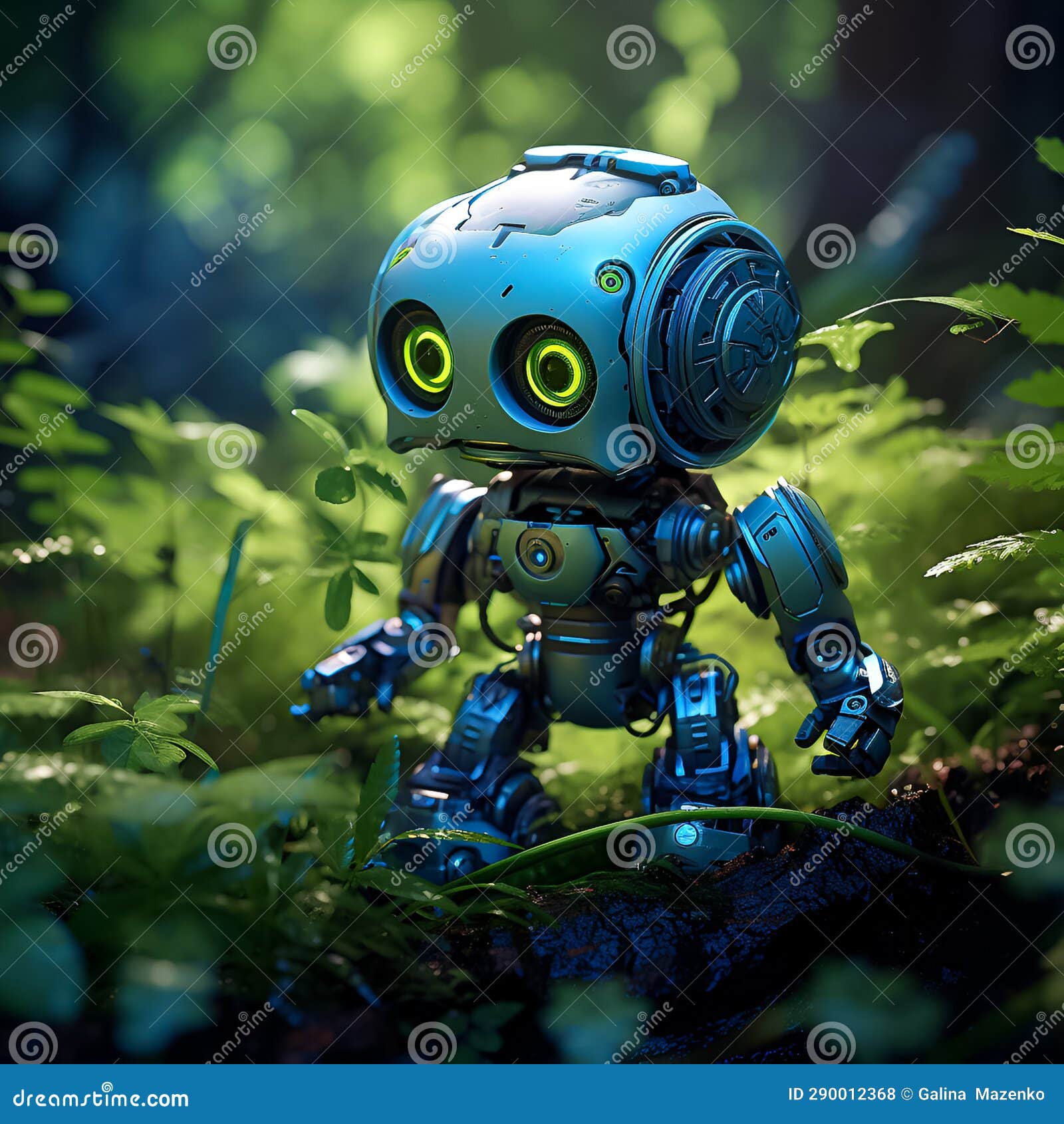 Cute Little Robot in the Forest. Stock Photo - Image of little, blue ...