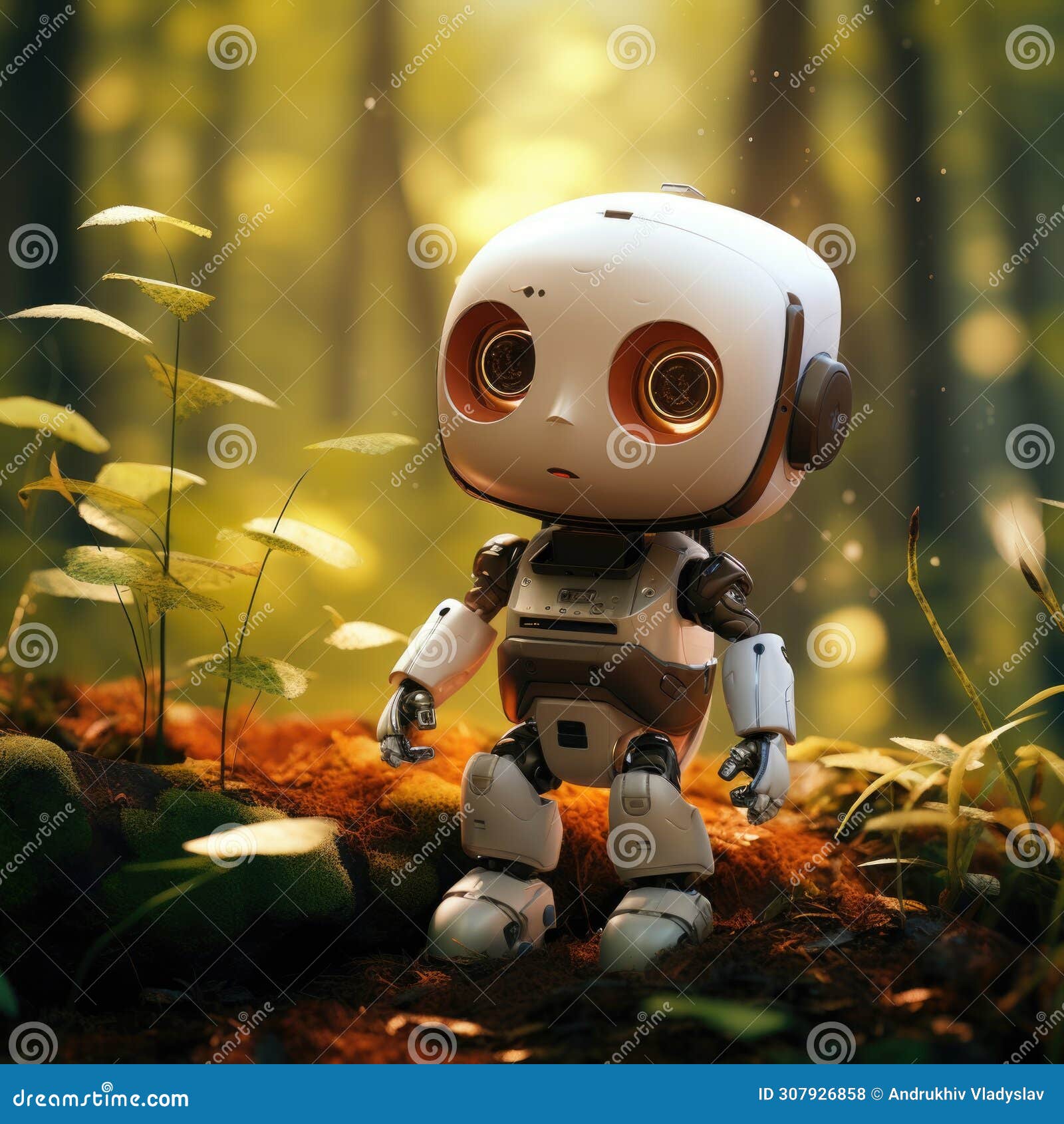 Cute and Little Robot Helper with Artificial Intelligence in the Forest ...