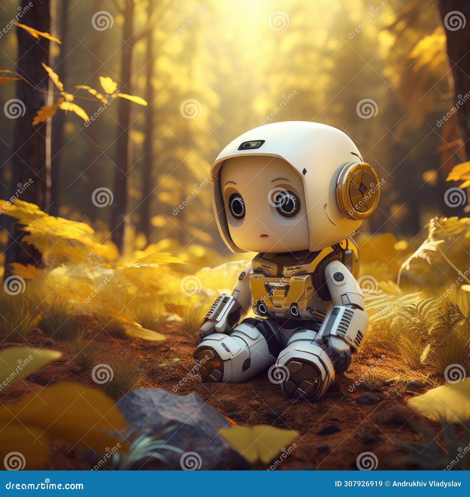 Cute and Little Robot Helper with Artificial Intelligence in the Forest ...