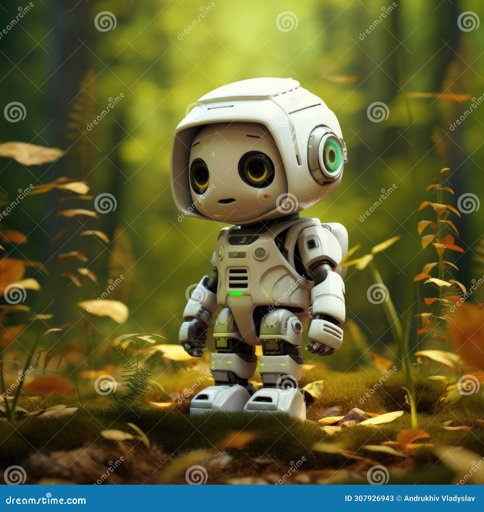 Cute and Little Robot Helper with Artificial Intelligence in the Forest ...