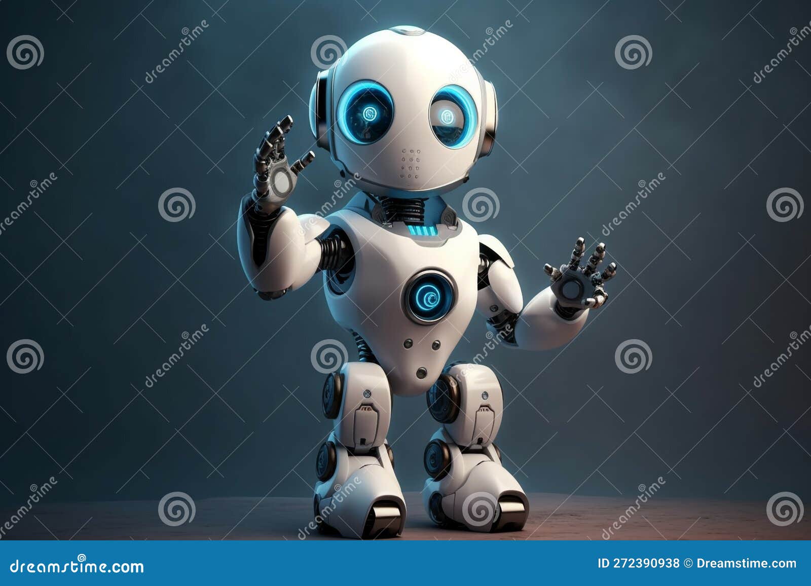 Cute and Little Robot Helper with Artificial Intelligence Raising Hand ...