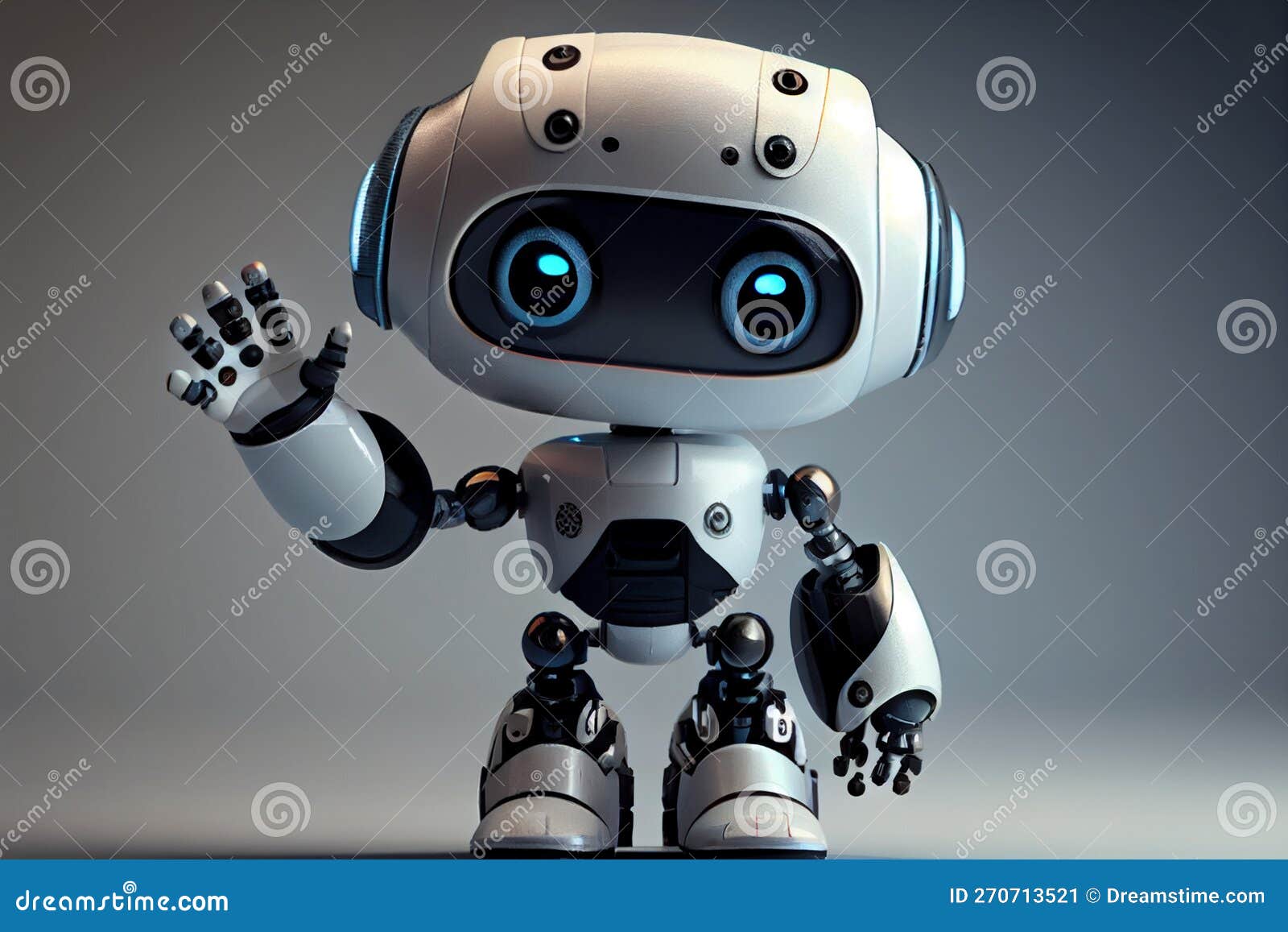Cute and Little Robot Helper with Artificial Intelligence Raising Hand ...