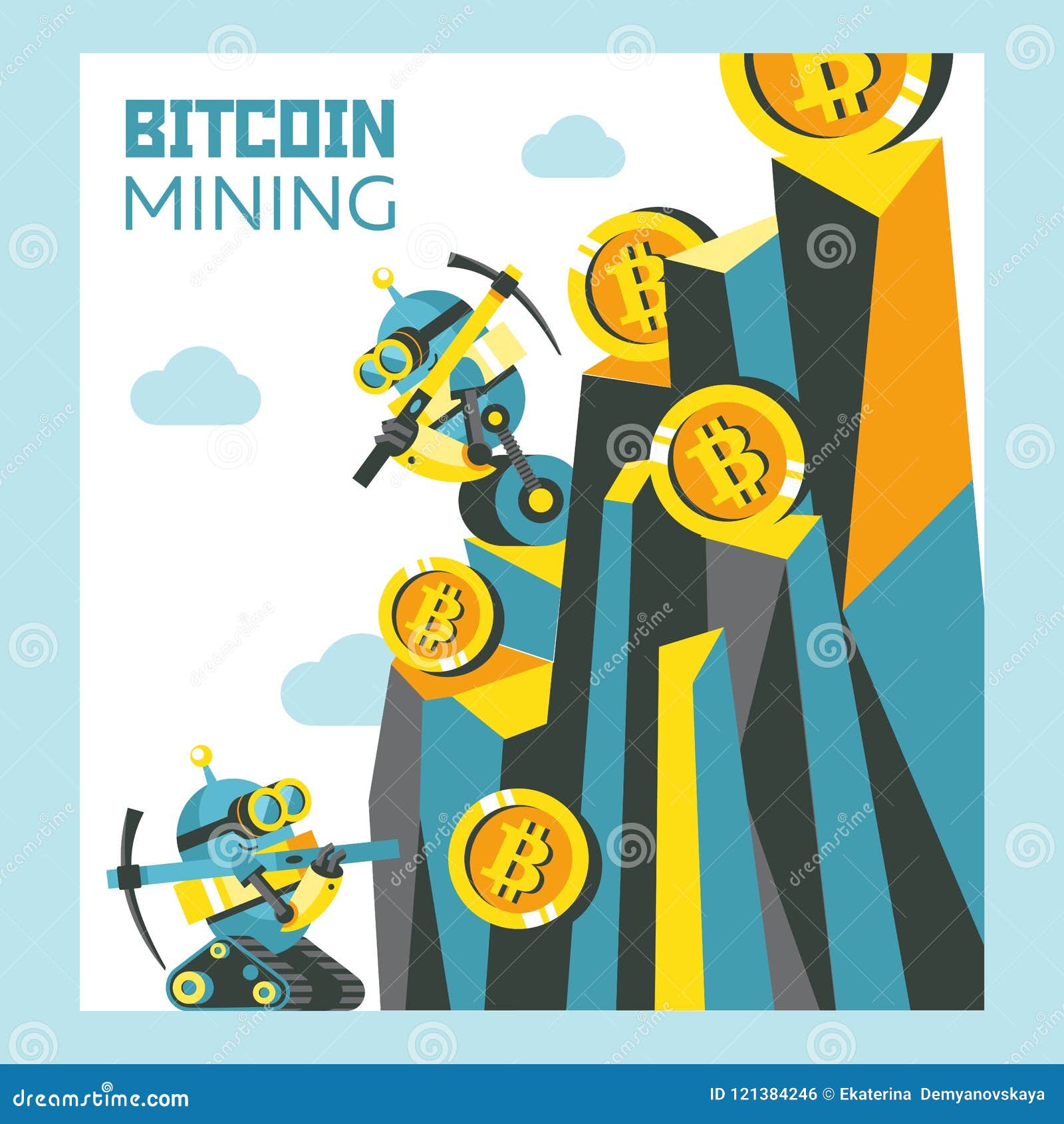 Bitcoin Mining. Vector Conceptual Illustration. Cryptocurrency Stock ...
