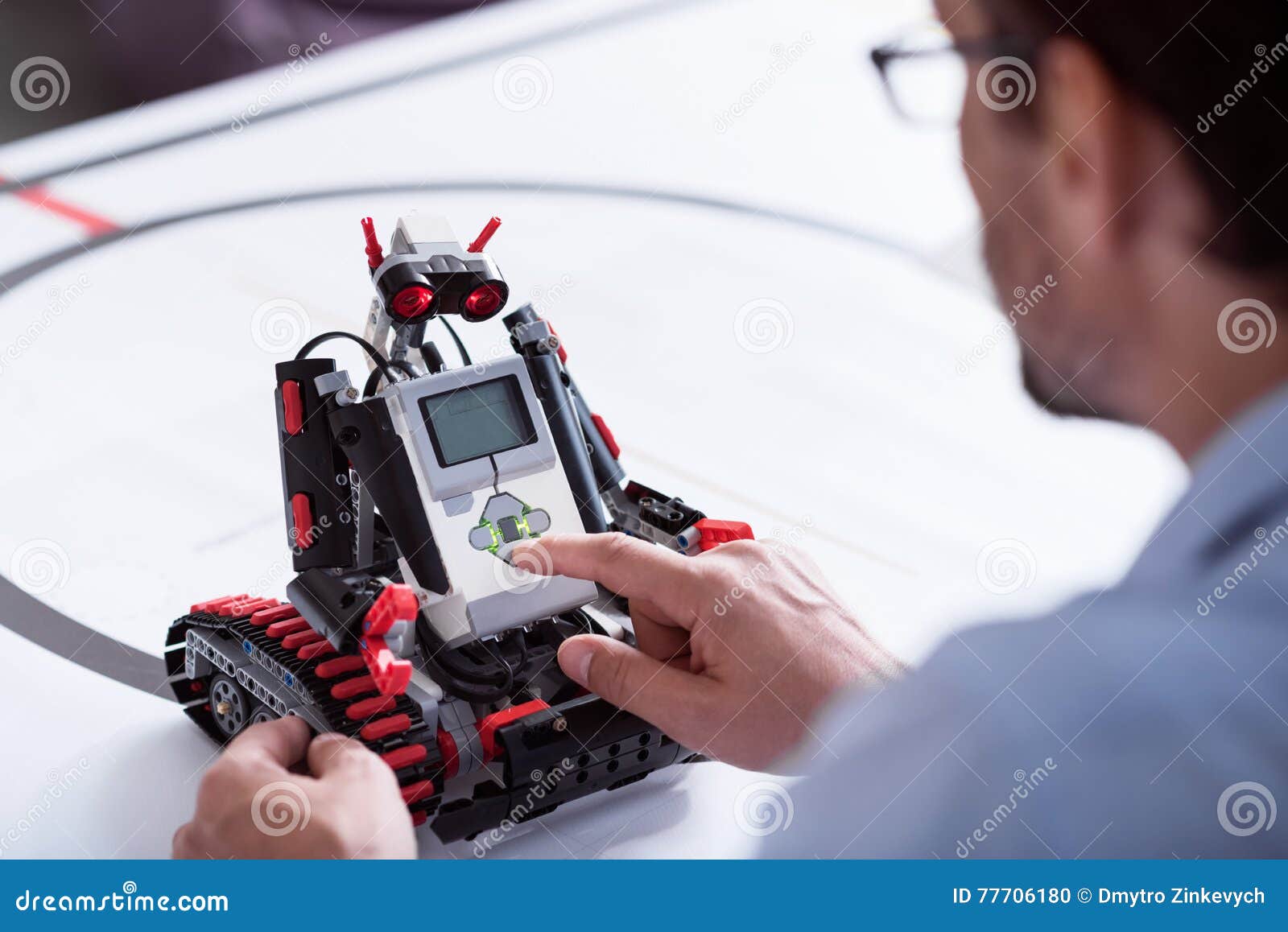 Cute Little Robot Testing in a Lab Stock Photo - Image of computer ...