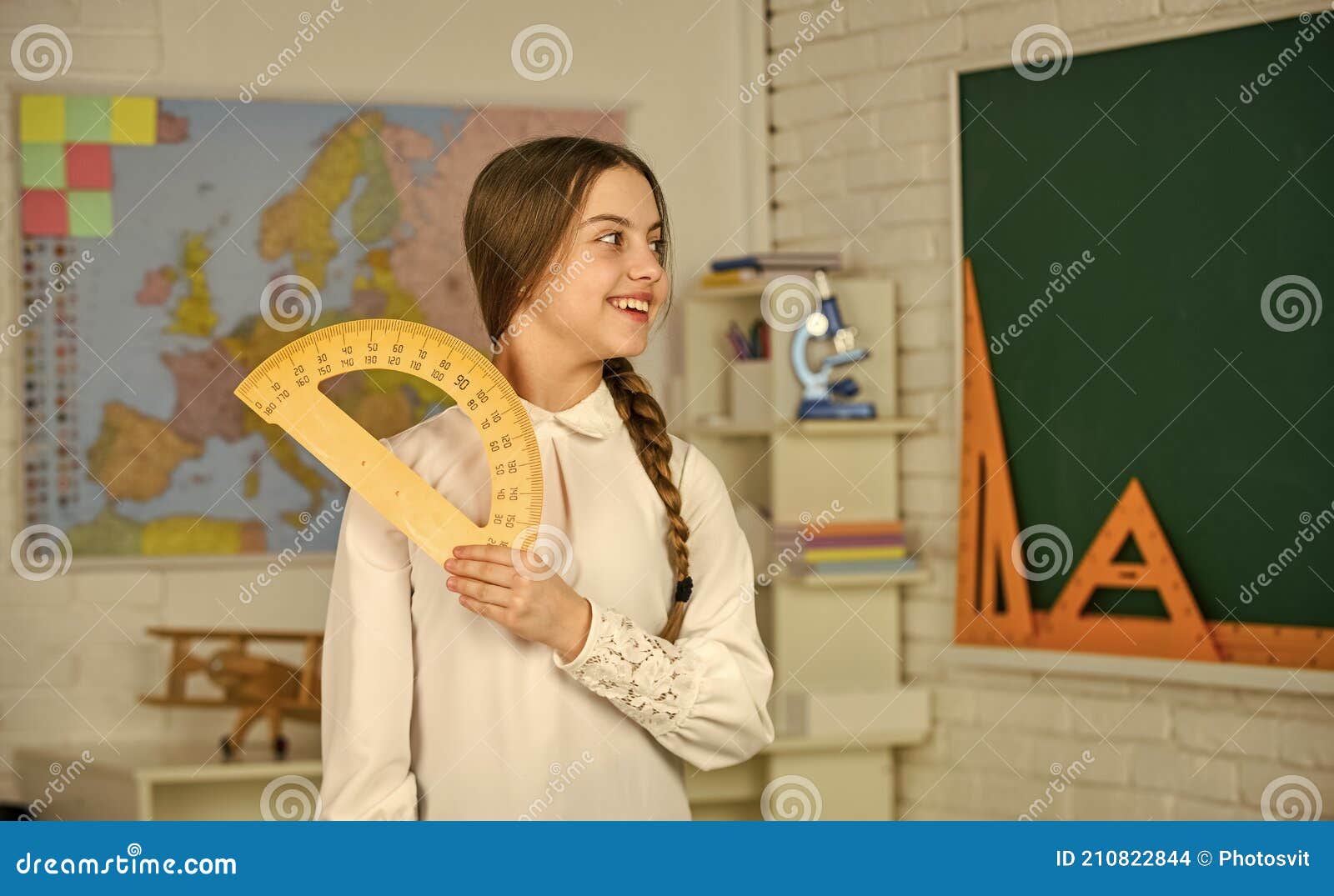 Cute Little Schoolgirl with Geometrical Tool for Mathematics ...