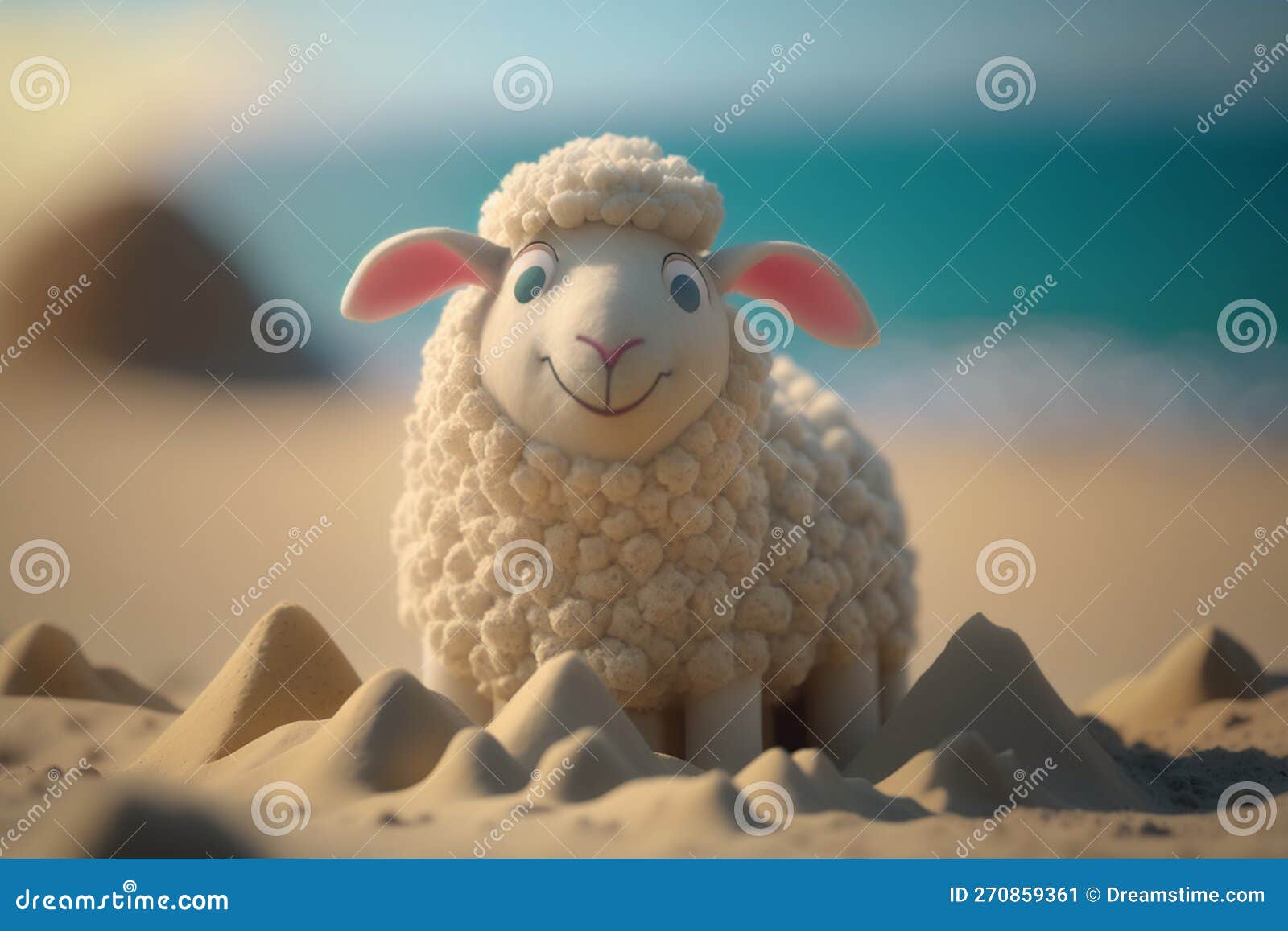 Cute Little Sheep Playing in the Sand on the Beach Stock Illustration ...