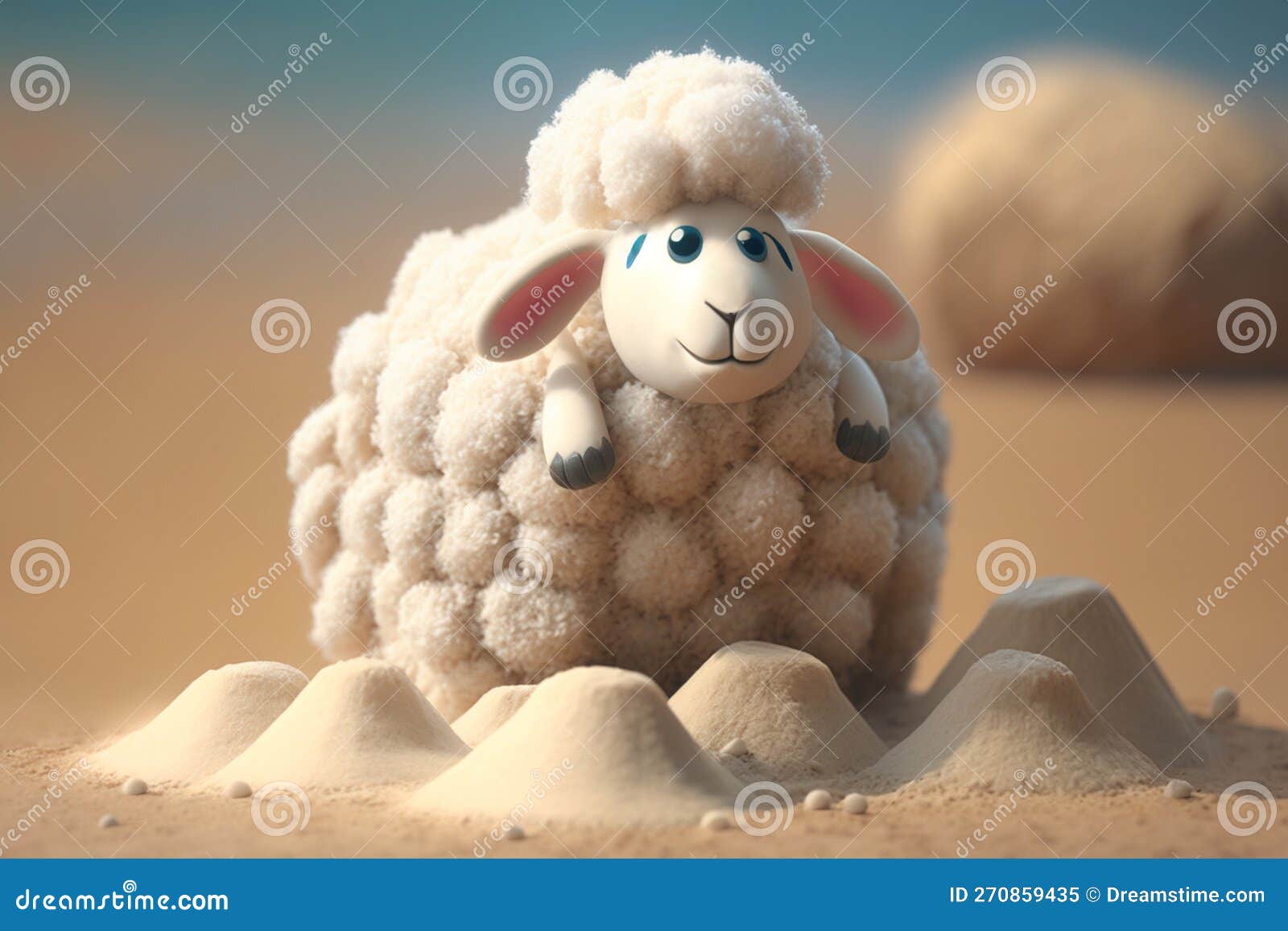 Cute Little Sheep Playing in the Sand on the Beach Stock Illustration ...