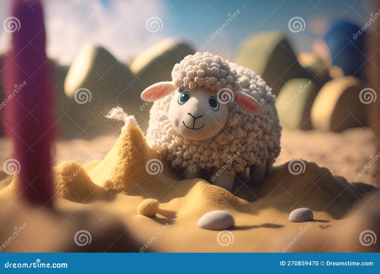 Cute Little Sheep Playing in the Sand on the Beach Stock Illustration ...