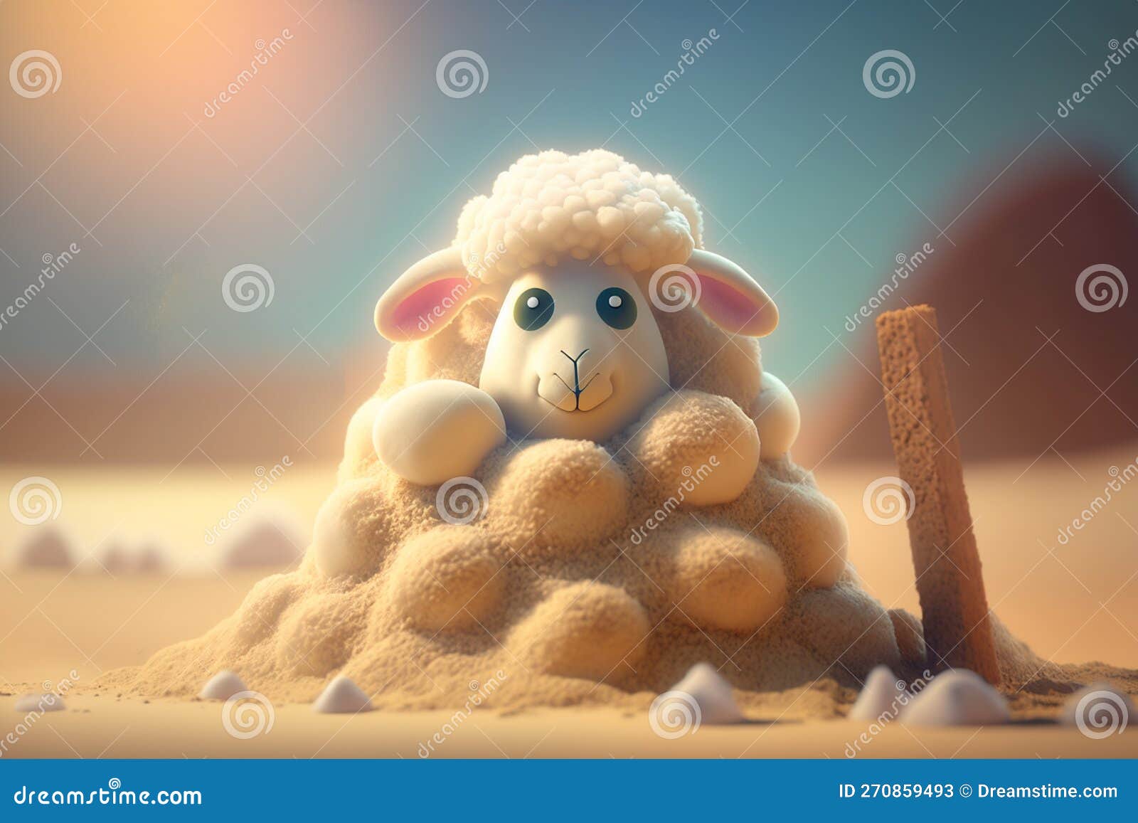 Cute Little Sheep Playing in the Sand on the Beach Stock Illustration ...