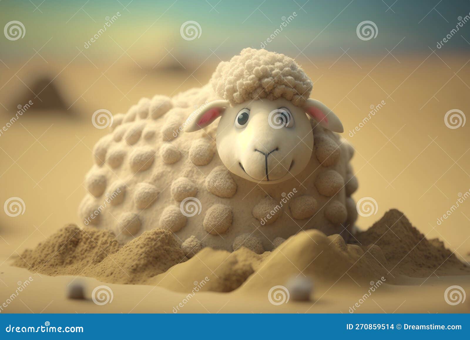 Cute Little Sheep Playing in the Sand on the Beach Stock Illustration ...