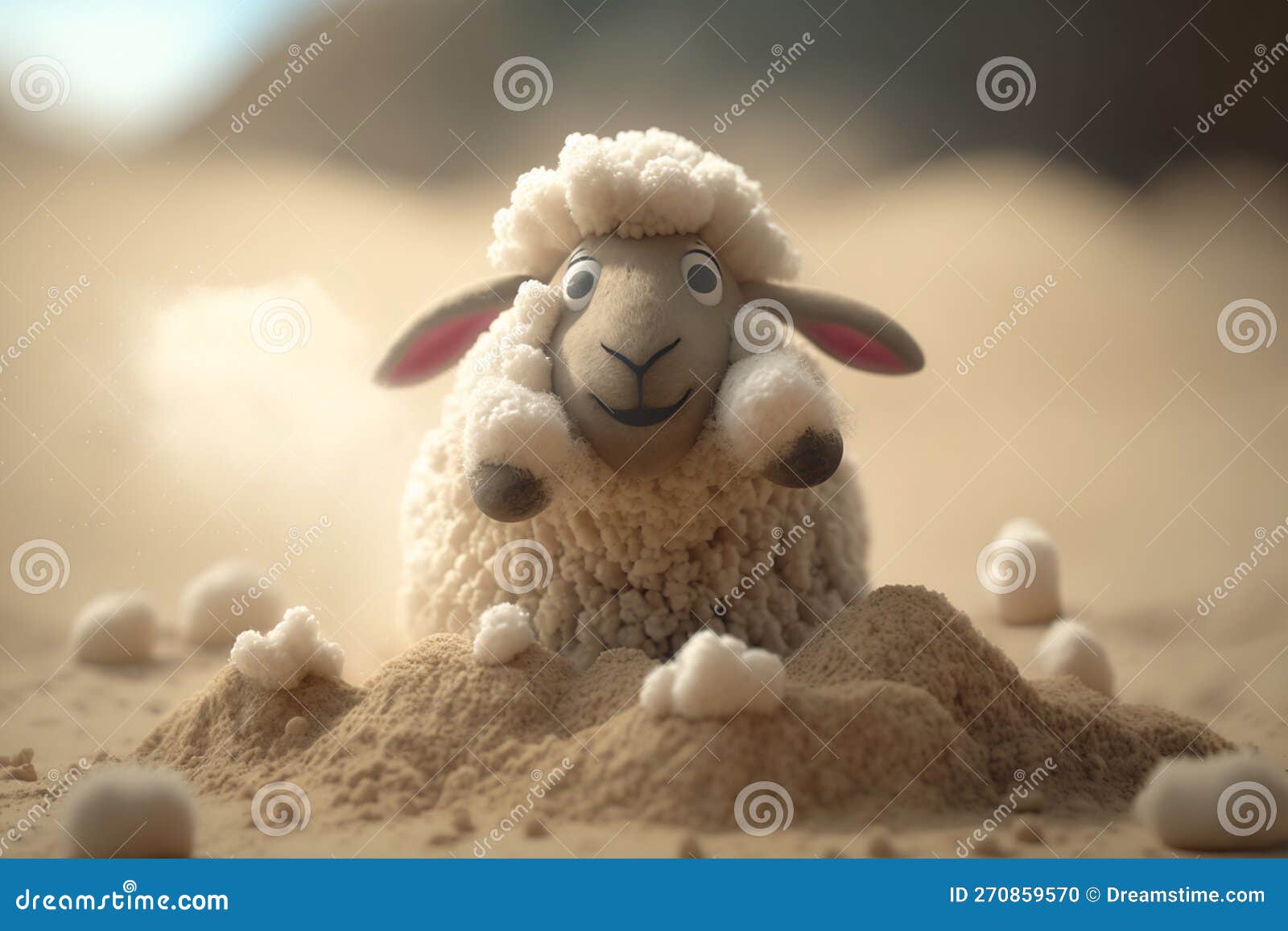 Cute Little Sheep Playing in the Sand on the Beach Stock Illustration ...