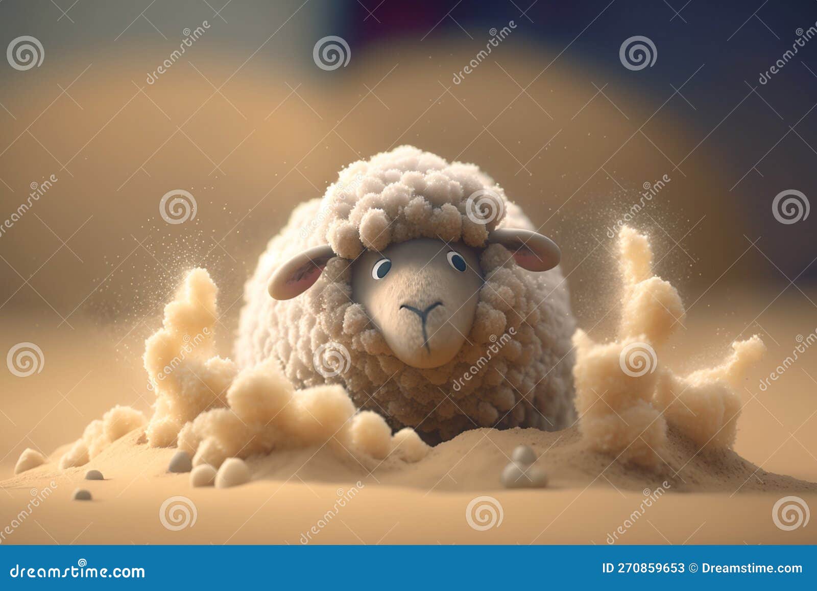 Cute Little Sheep Playing in the Sand on the Beach Stock Illustration ...