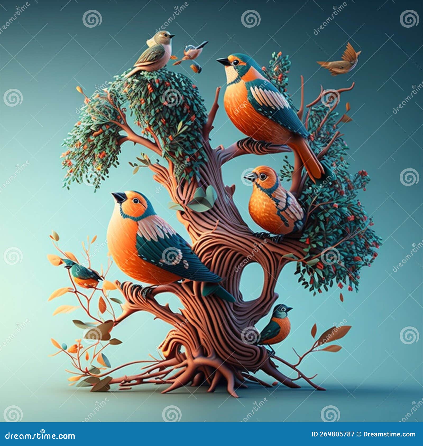 Cute Little Spring Birds (AI Generated) Stock Illustration ...