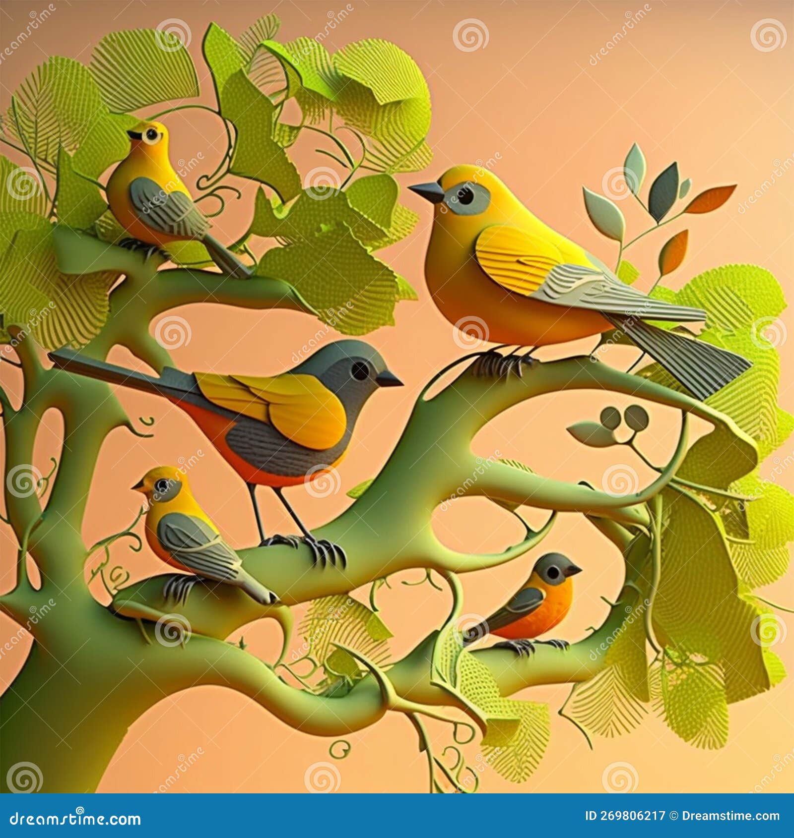 Cute Little Spring Birds (AI Generated) Stock Illustration ...