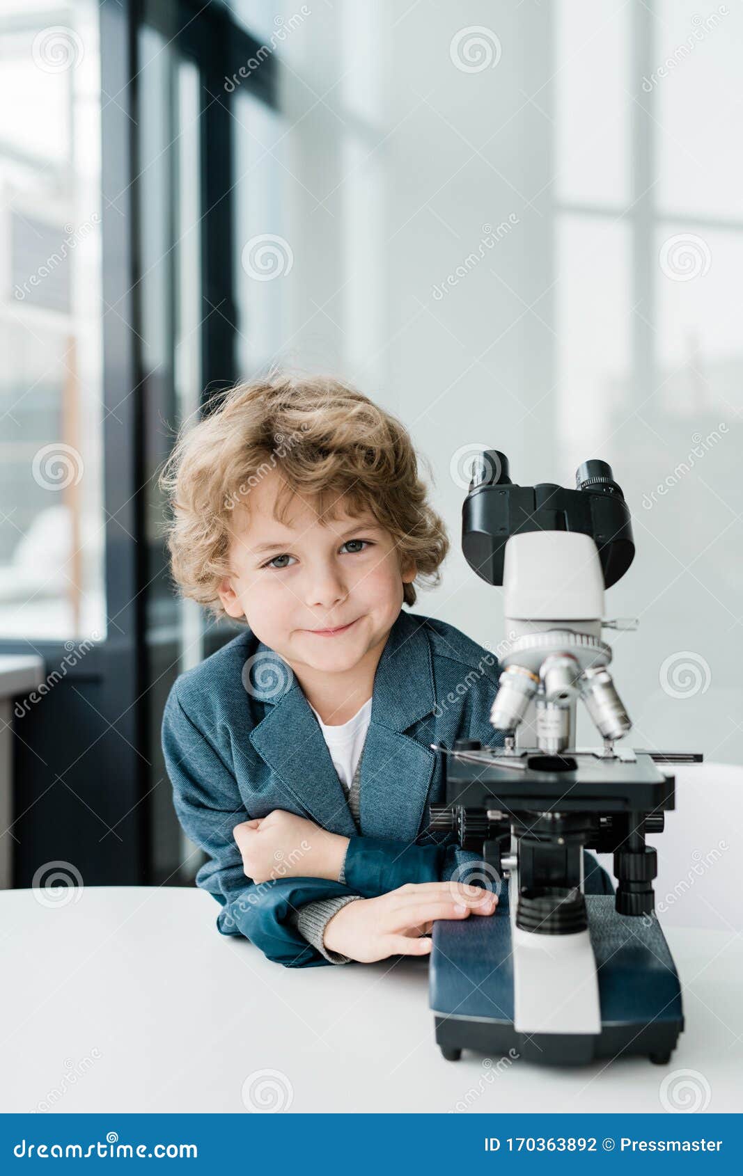 Cute Little Successful Scientist Looking at You while Standing by ...