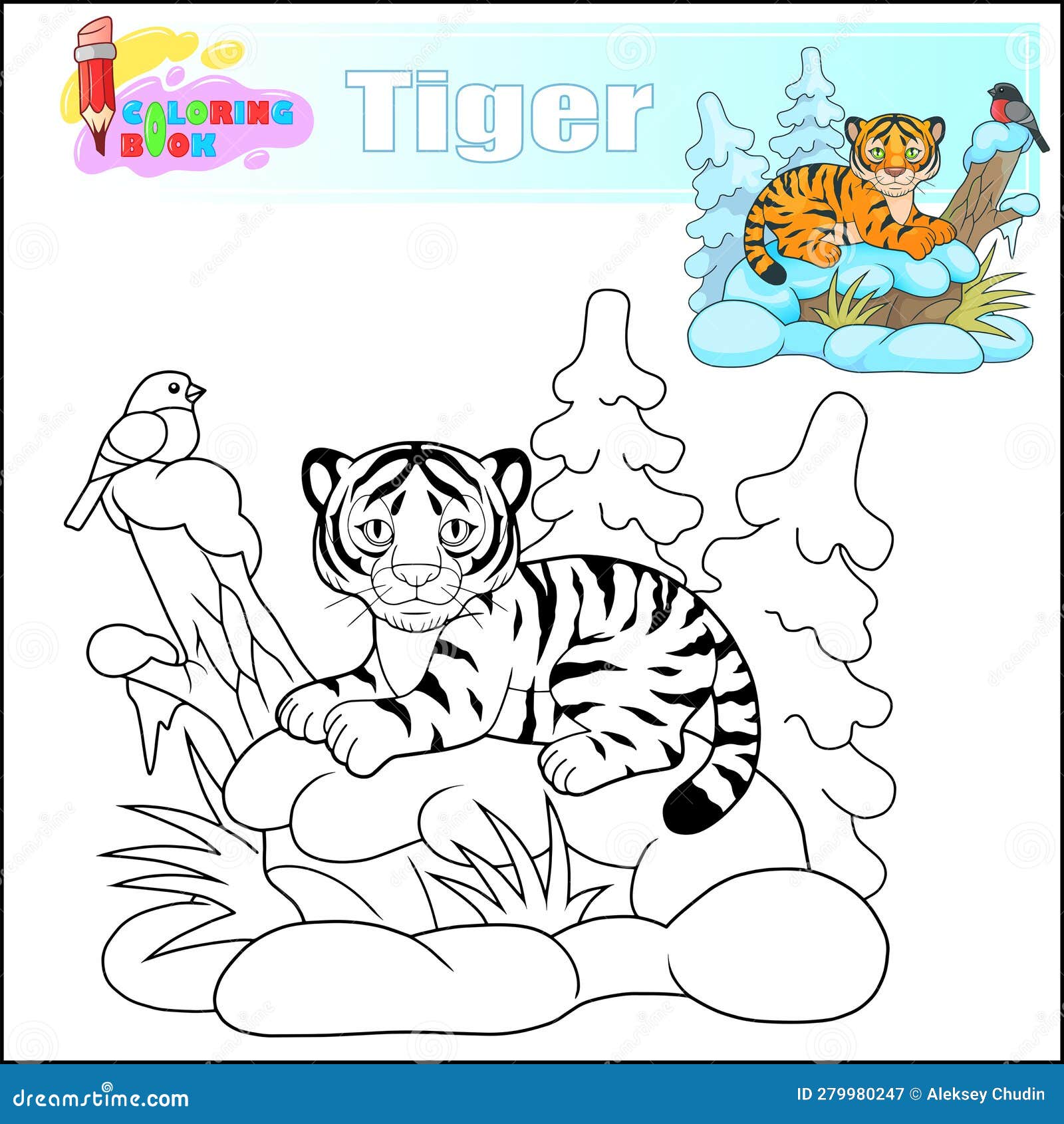 Tiger - For A Coloring Book. Little Cute Tiger Cub With A Long Tail ...