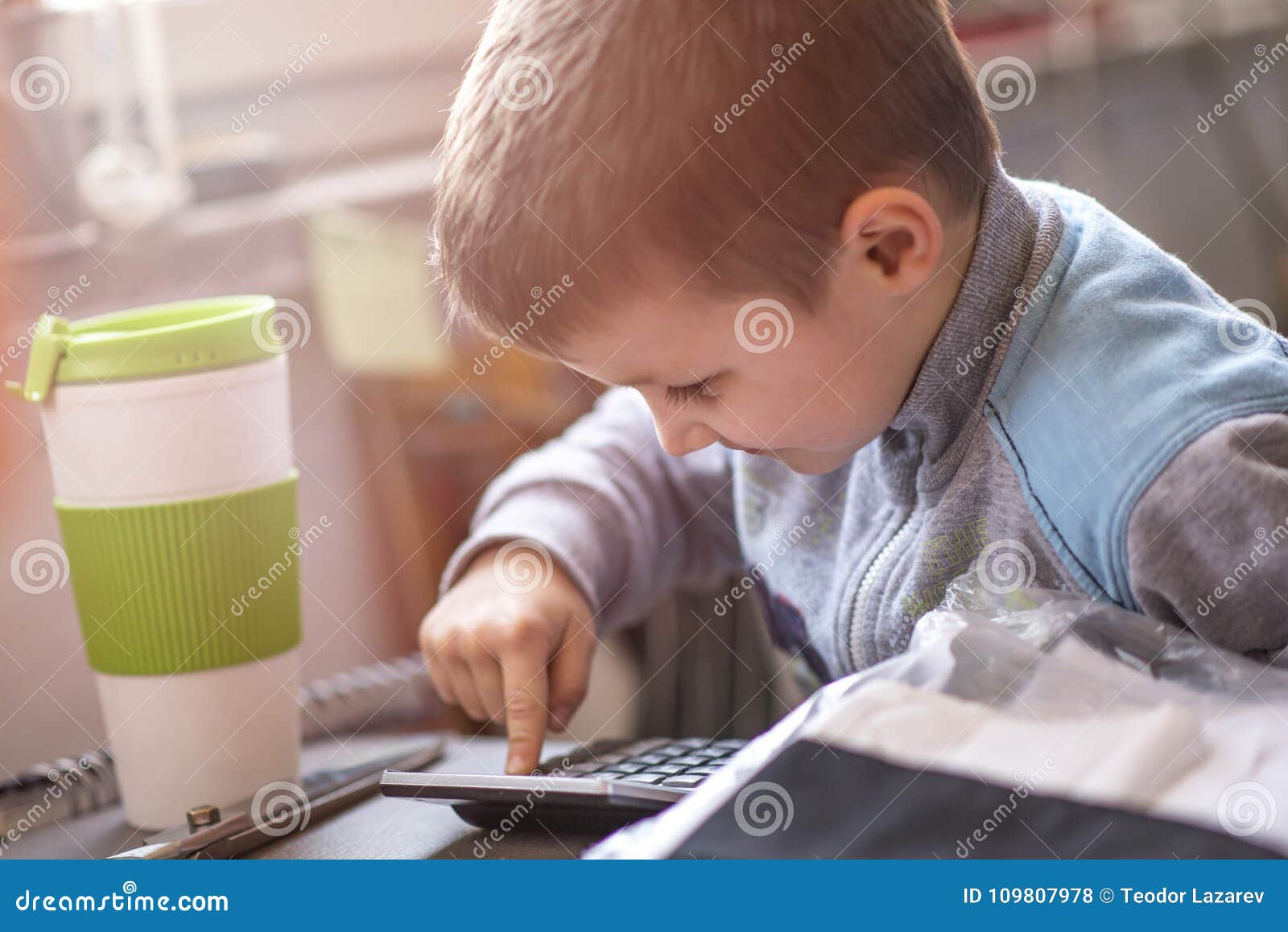 Cute Little Baby Boy Using a Calculator Stock Photo - Image of math ...