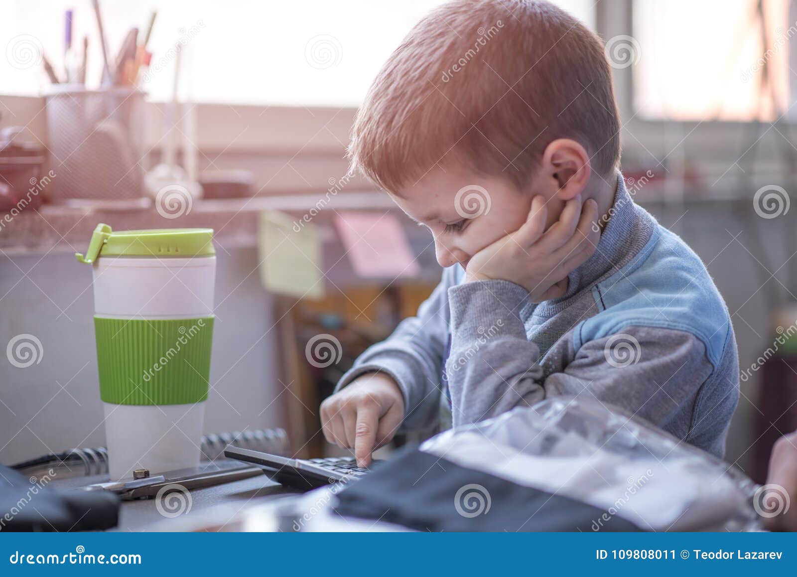 Cute Little Baby Boy Using a Calculator Stock Image - Image of homework ...