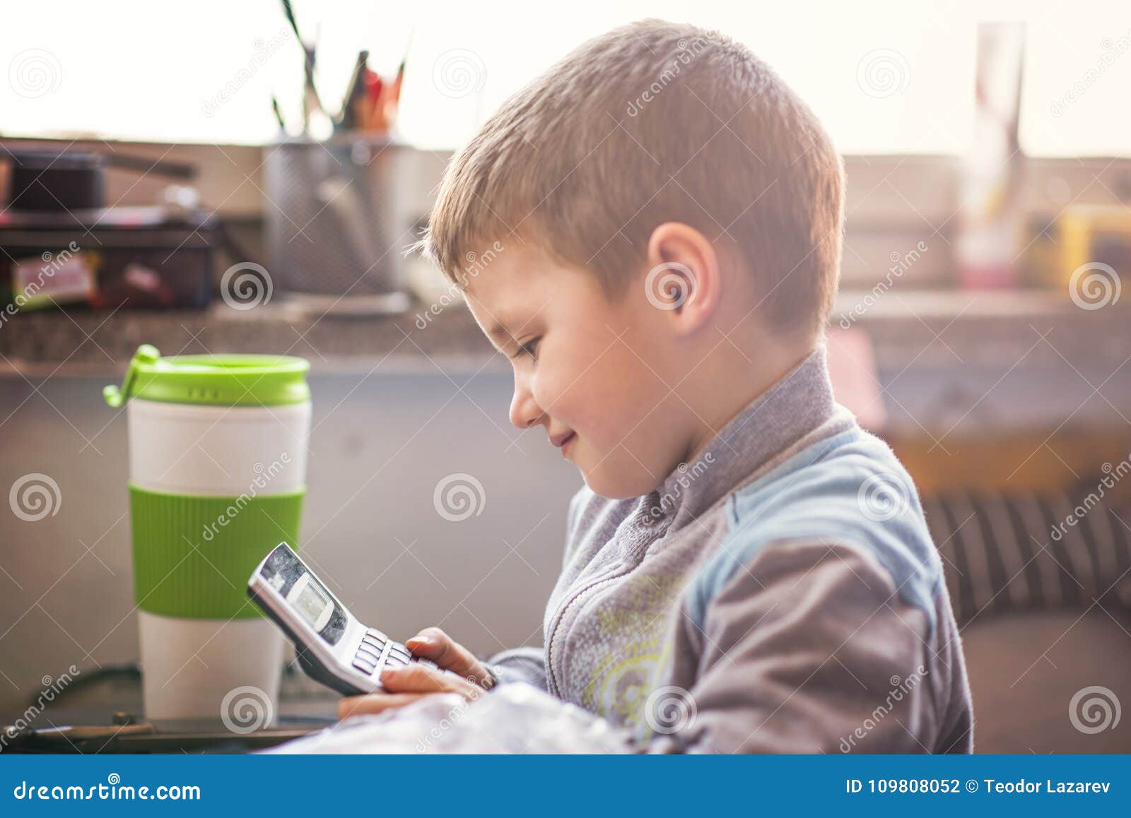 Cute Little Baby Boy Using a Calculator Stock Photo - Image of growing ...