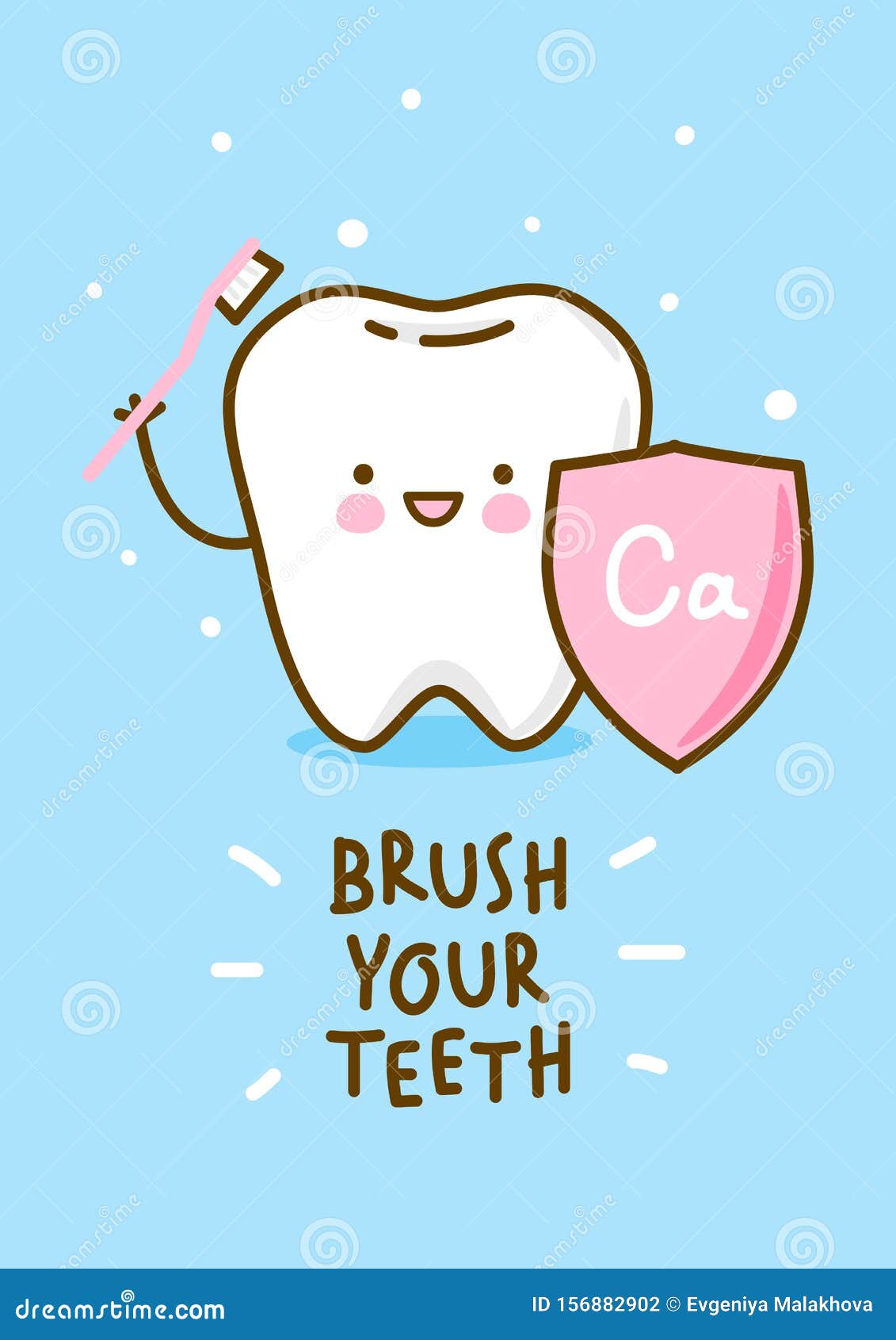 Cute Little Tooth with Shield and Brush on Blue Background Stock Vector ...