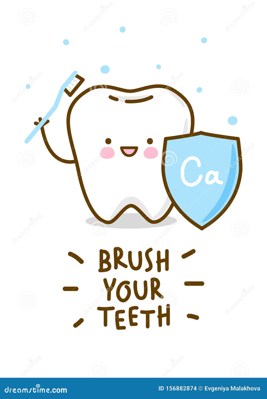 Cute Little Tooth with Shield and Brush Isolated on White Stock Vector ...