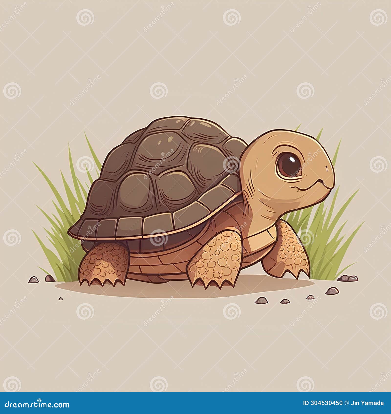 Cute Little Tortoise on the Ground. Vector Illustration in Cartoon ...