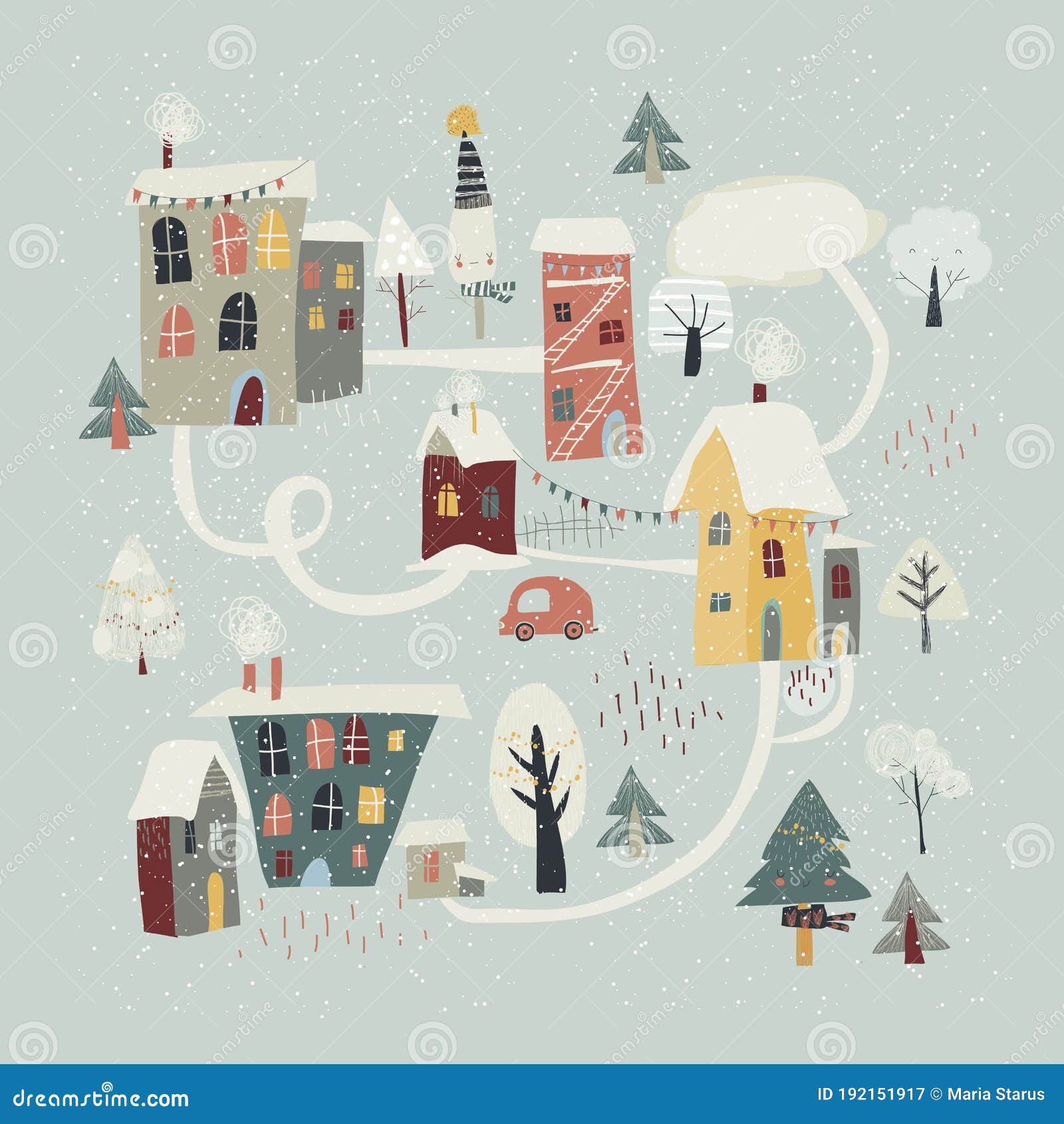 Cute Little Town Covered Snow. Hello Winter Stock Vector - Illustration ...