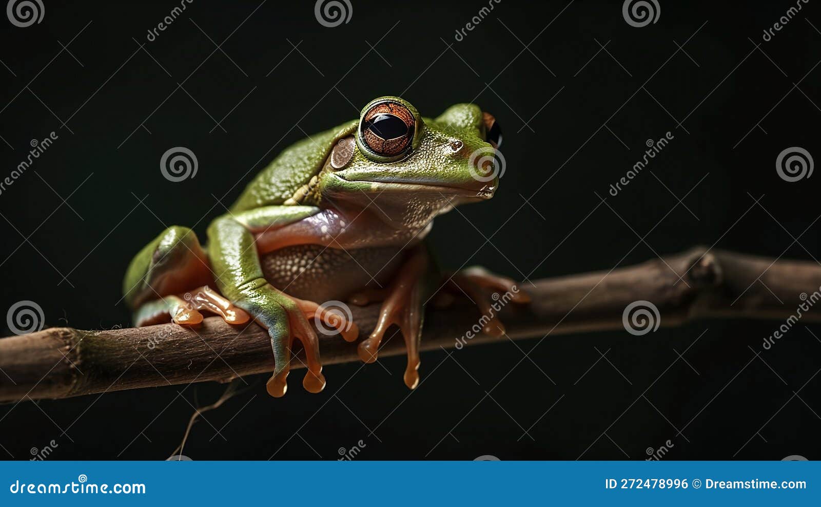 Cute Little Tree Frog on a Twig. Stock Illustration - Illustration of ...
