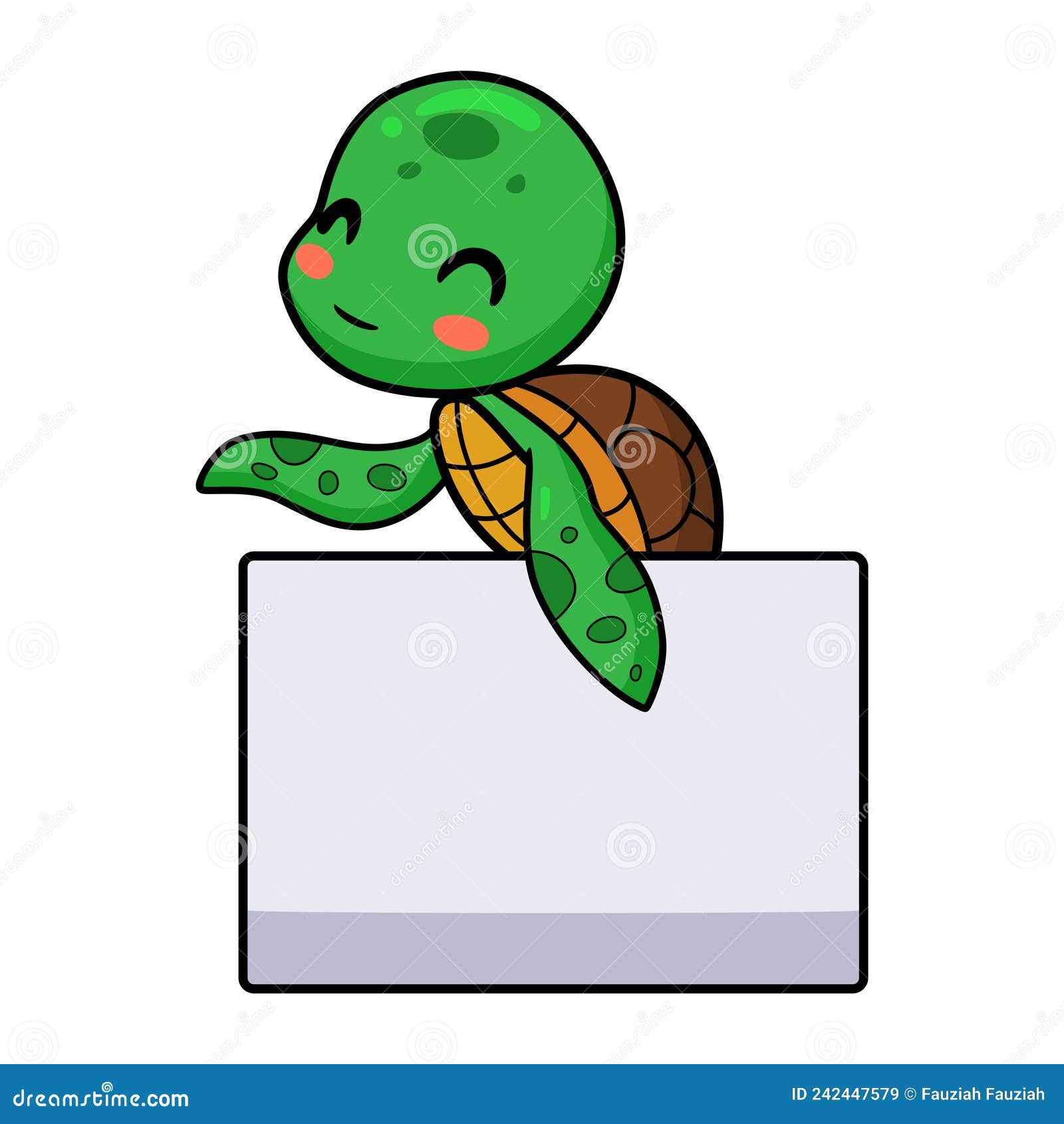 Cute Little Turtle Cartoon with Blank Sign Stock Vector - Illustration ...