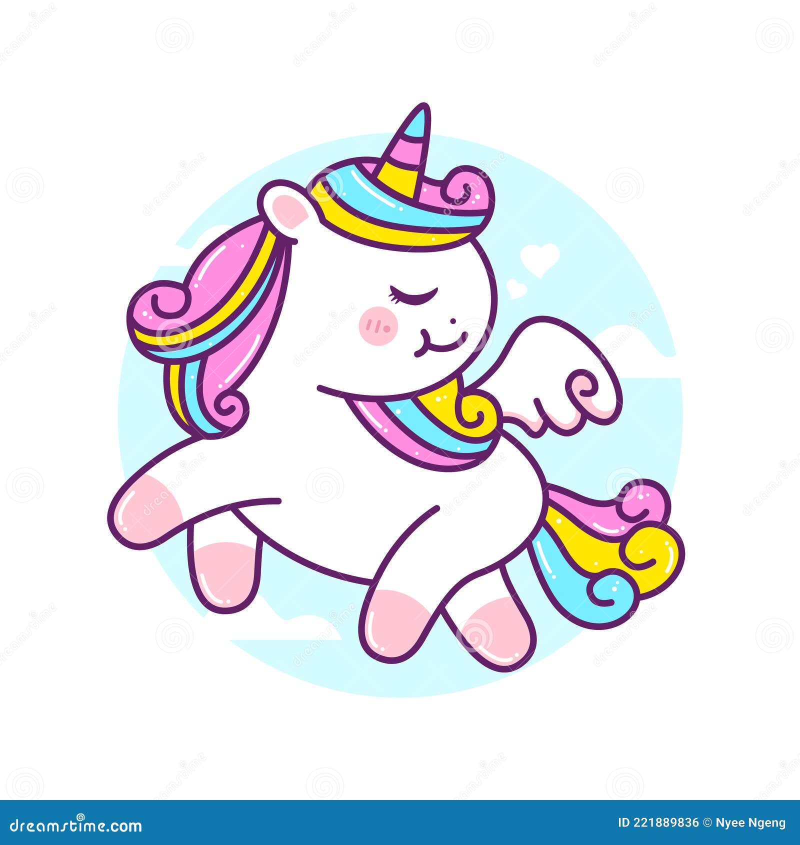 Cute Little Unicorn Flying in the Sky Stock Vector - Illustration of ...