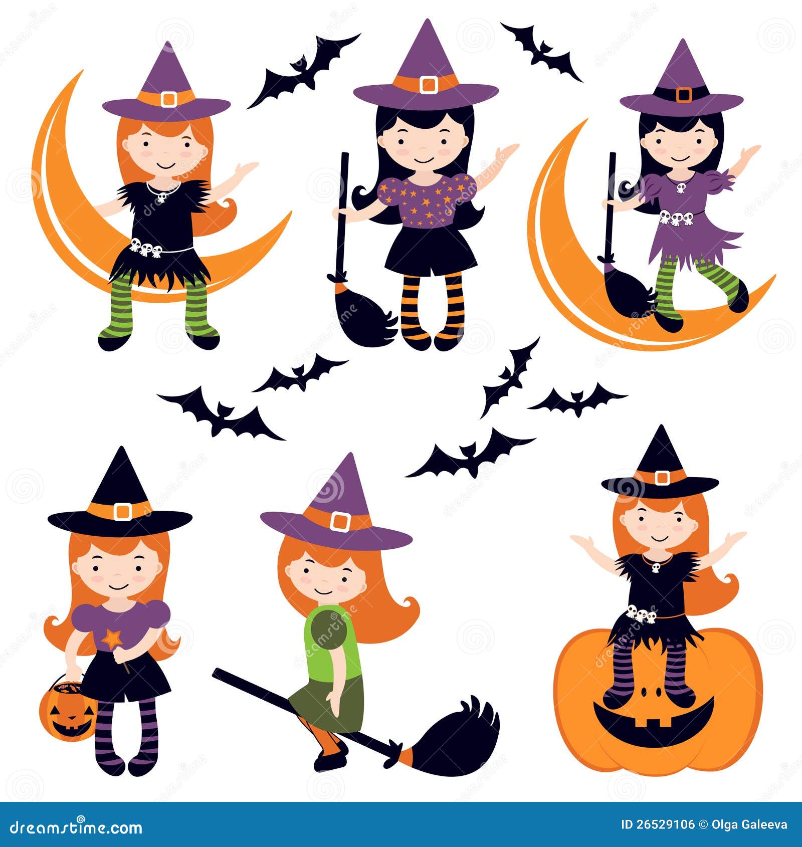 Cute little witches set stock illustration. Illustration of cute - 26529106