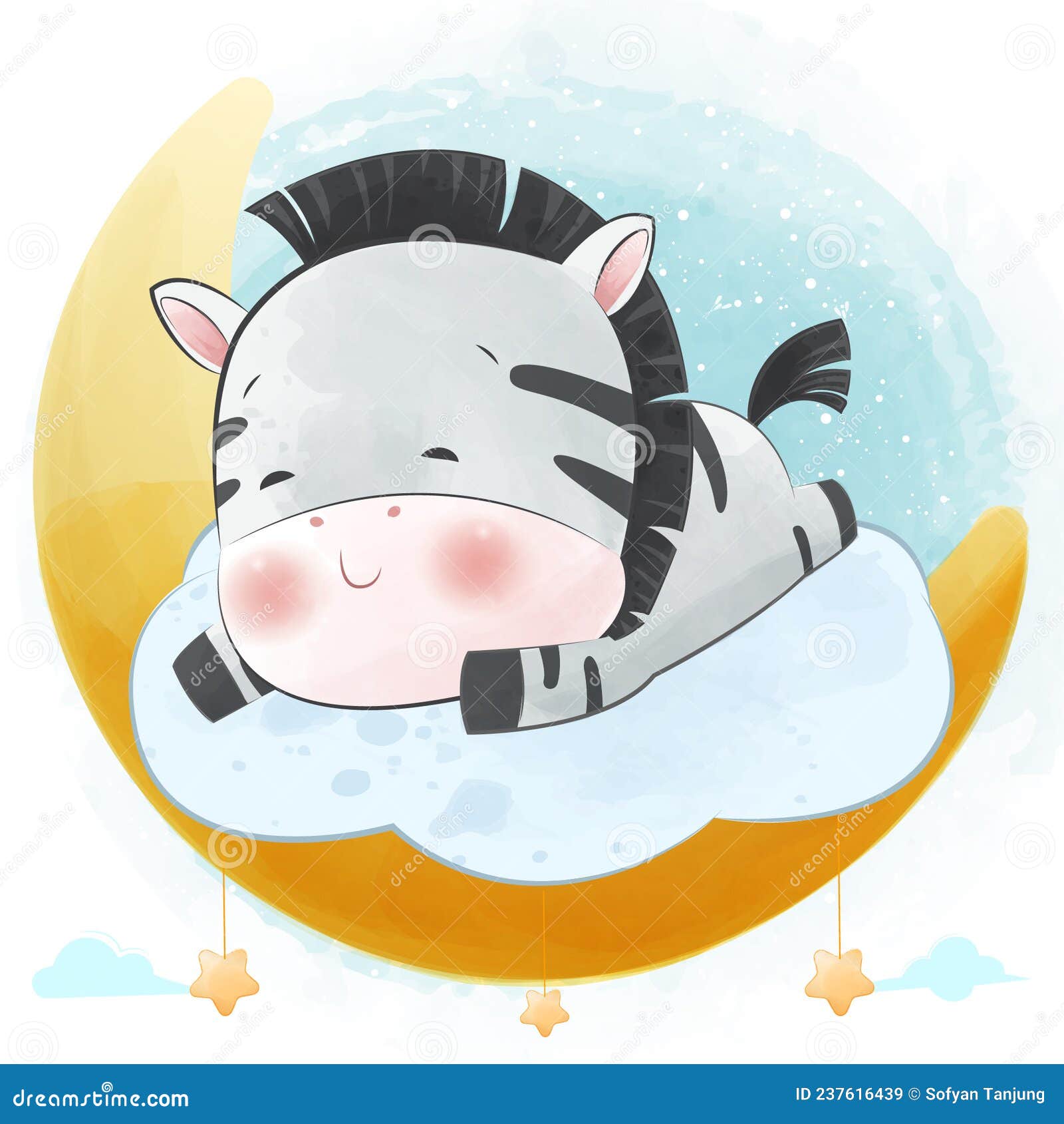 Zebra Sleeping On The Moon Clipart Watercolor Stock Photography ...
