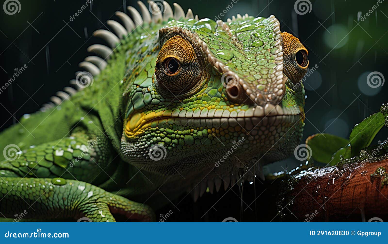 A Cute Lizard on a Branch, Looking at the Camera Generated by AI Stock ...