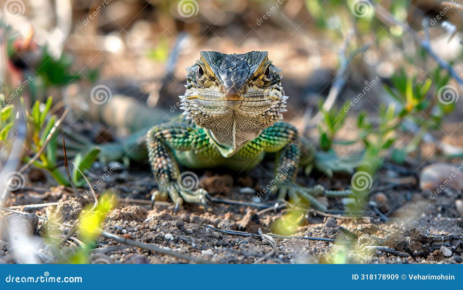 A Cute Lizard Looking at Camera, Its Green Scales Shining Stock ...