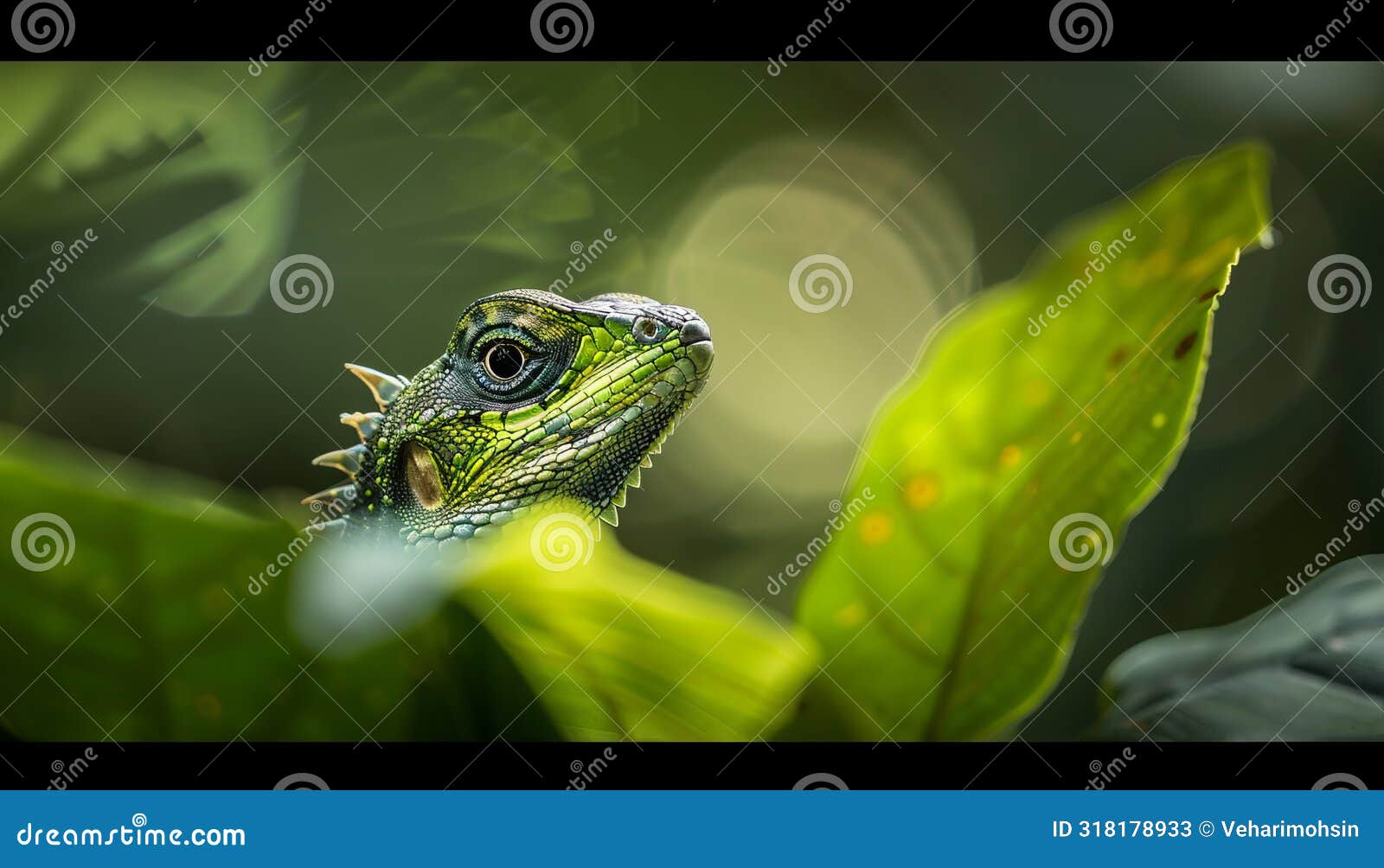 A Cute Lizard Looking at Camera, Its Green Scales Shining Stock ...