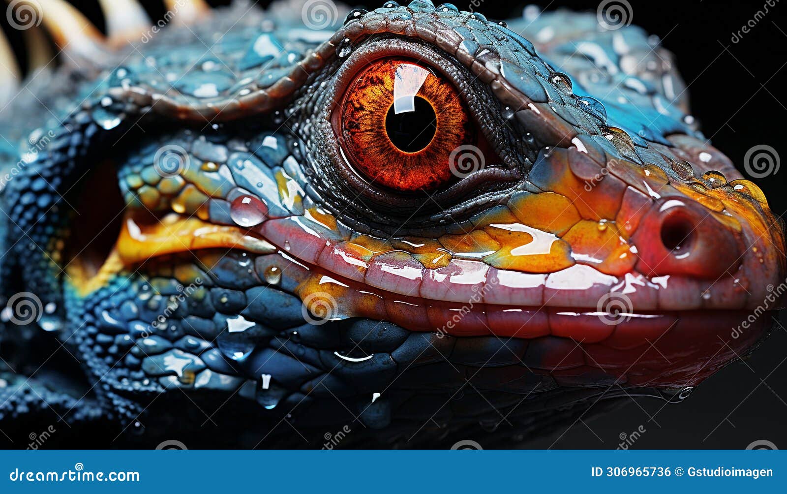 A Cute Lizard Looking at Camera, Its Green Scales Shining Generated by ...