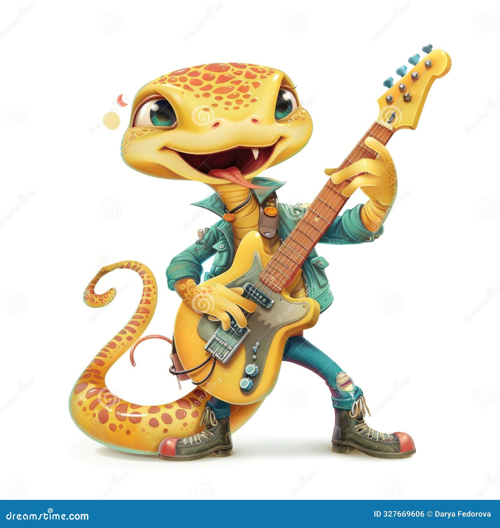 Cute Lizard Playing Electric Guitar in Denim Jacket and Boots Stock ...
