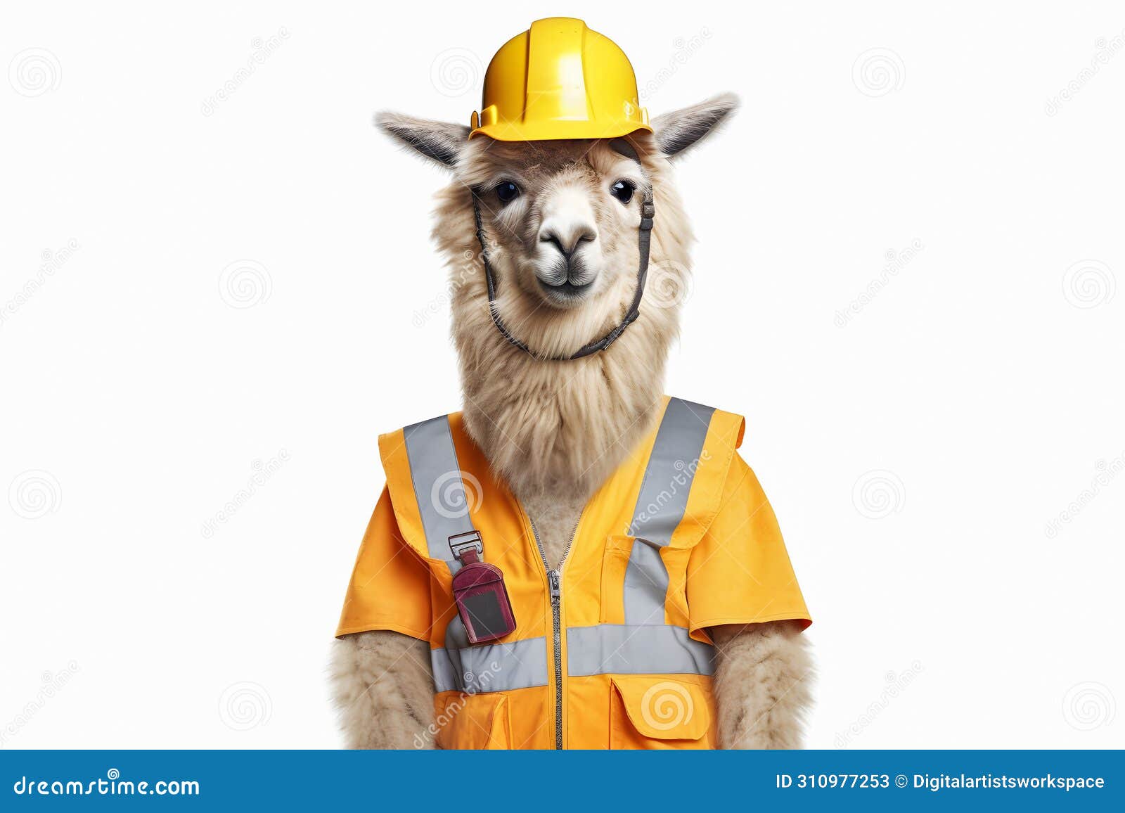 Cute Llama in Construction Worker Suit on White Background, Generative ...