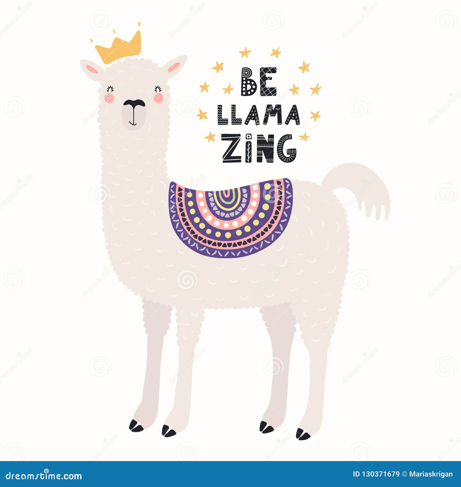 Cute llama in a crown stock vector. Illustration of isolated - 130371679