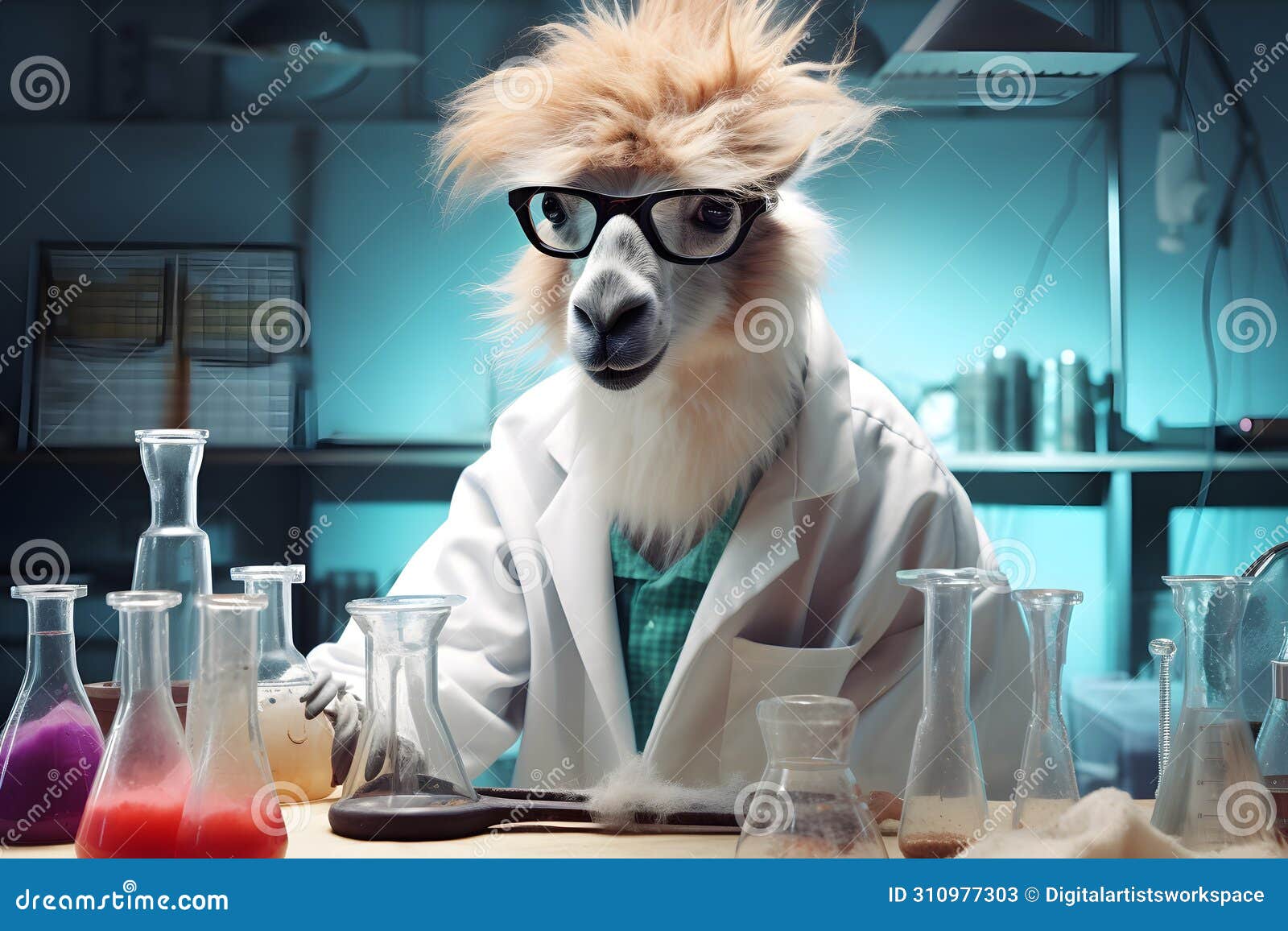 Cute Llama Scientist Works in the Laboratory, Generative AI Stock ...