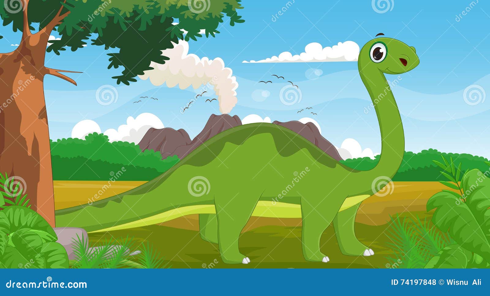 Cute Long Neck Dinosaur Coloring Page Vector Illustration On White ...