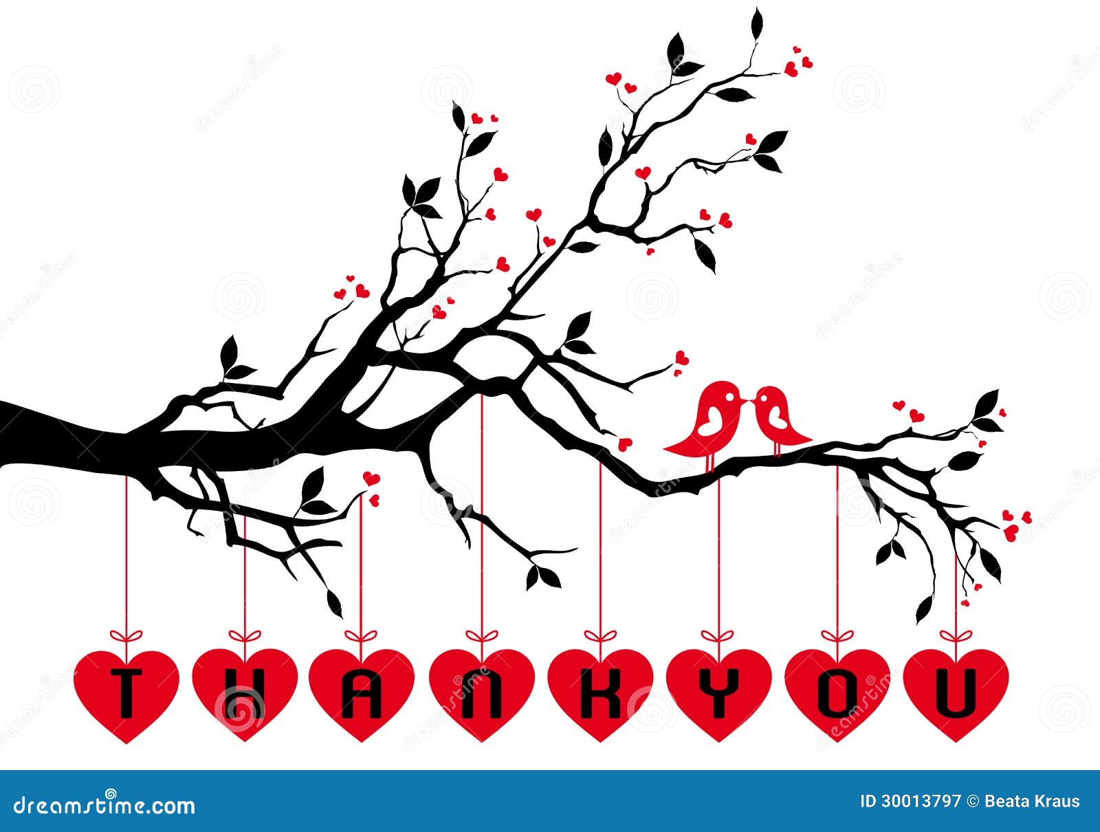 Birds on Tree with Red Hearts, Vector Stock Vector - Illustration of ...