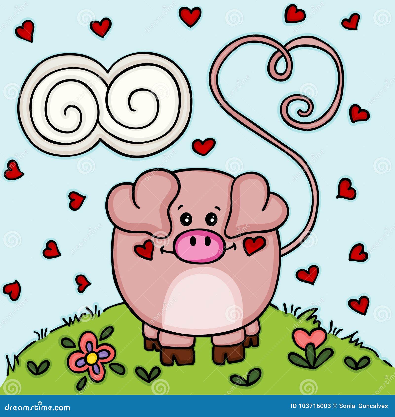 Cute Love Pig in the Garden Stock Vector - Illustration of postcard ...