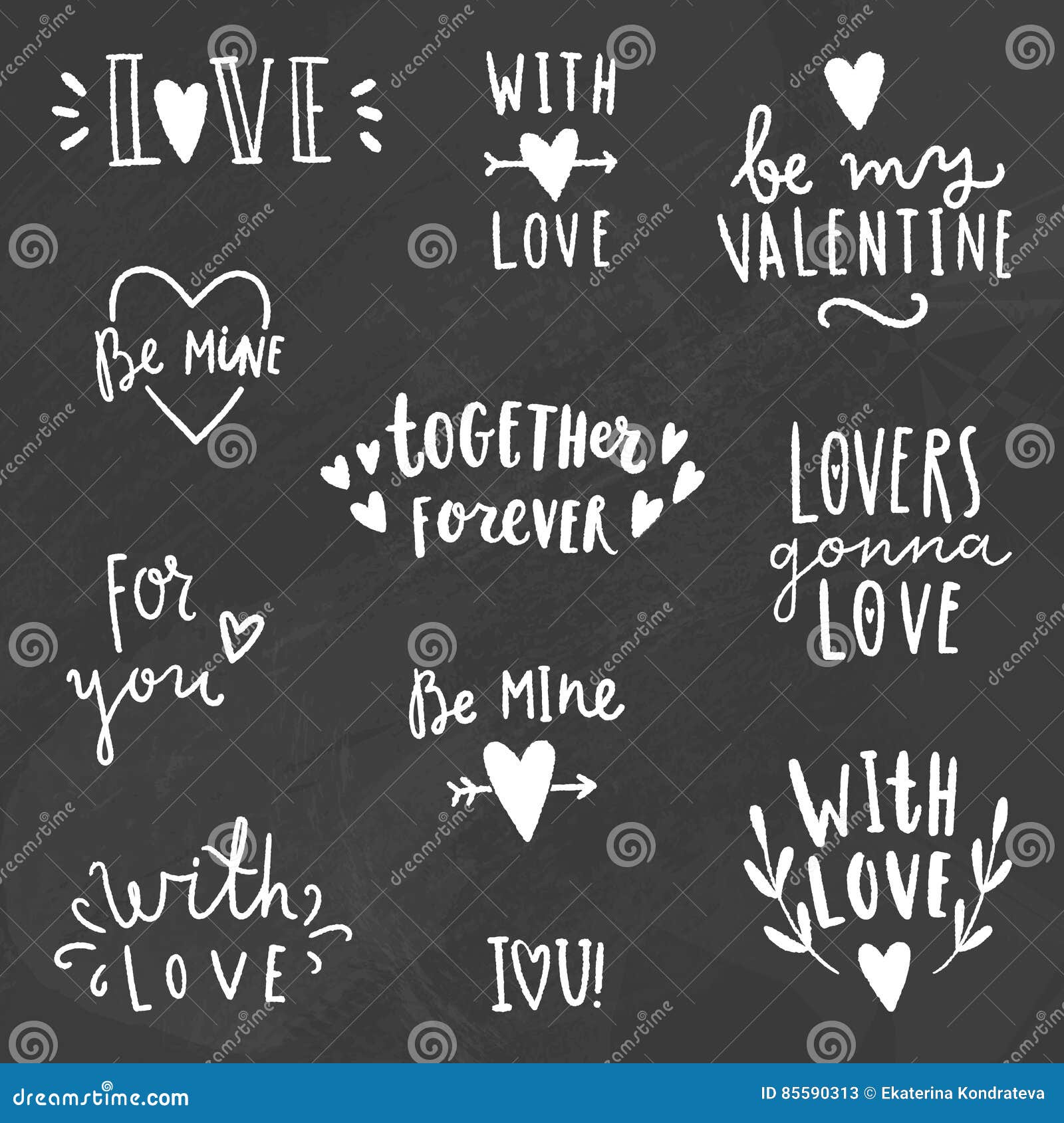 Cute Love Signs. Chalk on a Blackboard Stock Vector - Illustration of ...