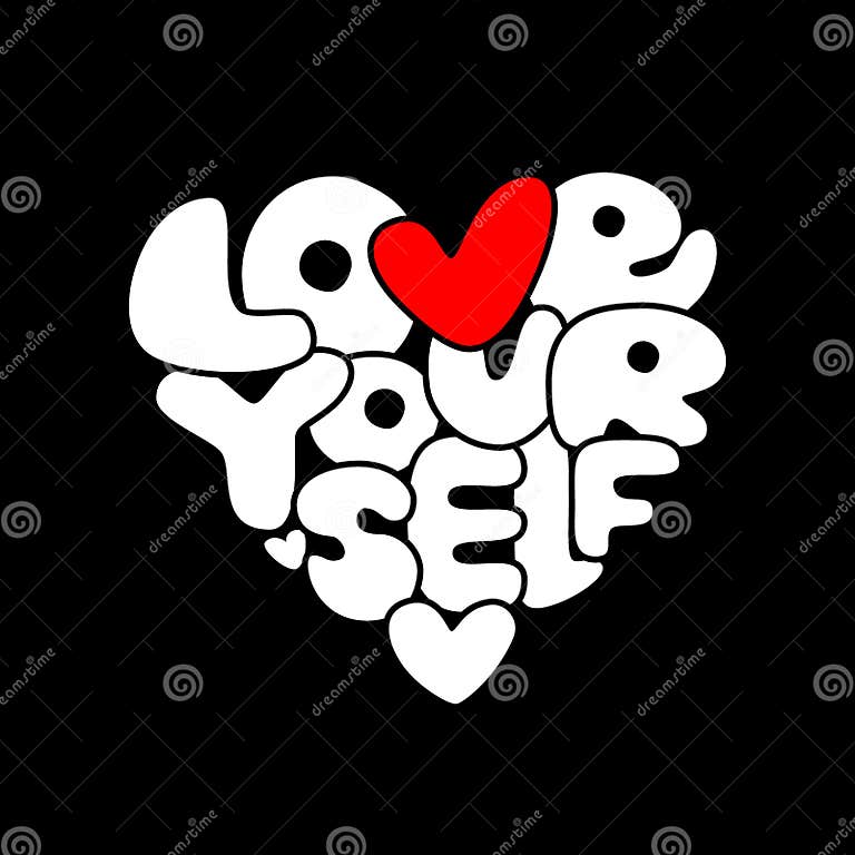 Cute Love Yourself Hand Drawn Lettering Trendy Affirmation Phrase In