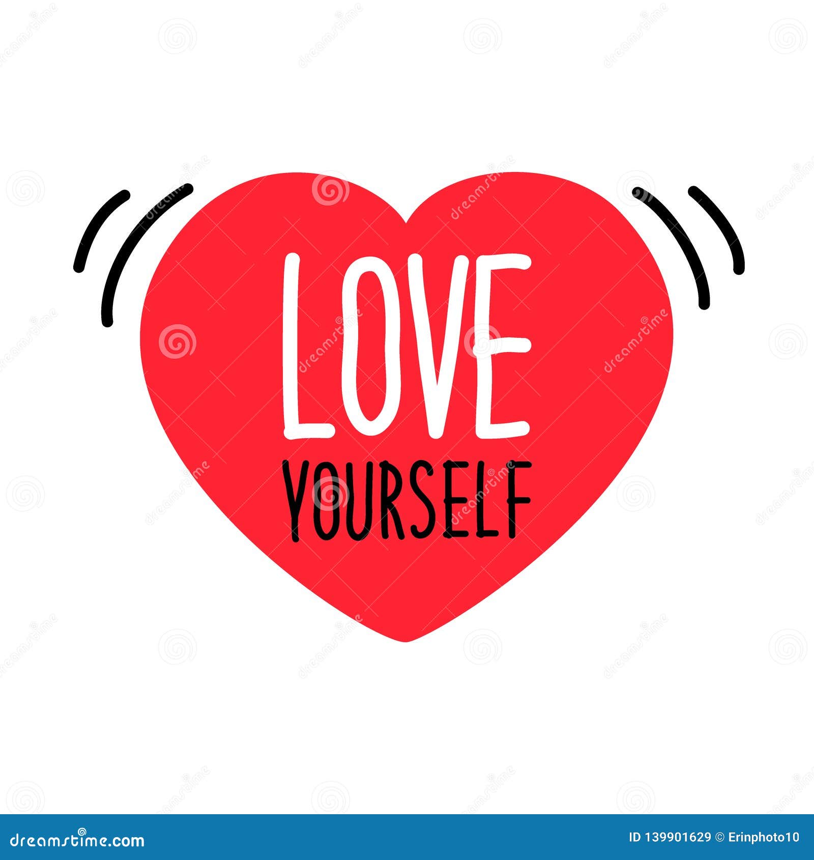 Cute Love Yourself Hand Drawn Lettering Trendy Affirmation Phrase Stock